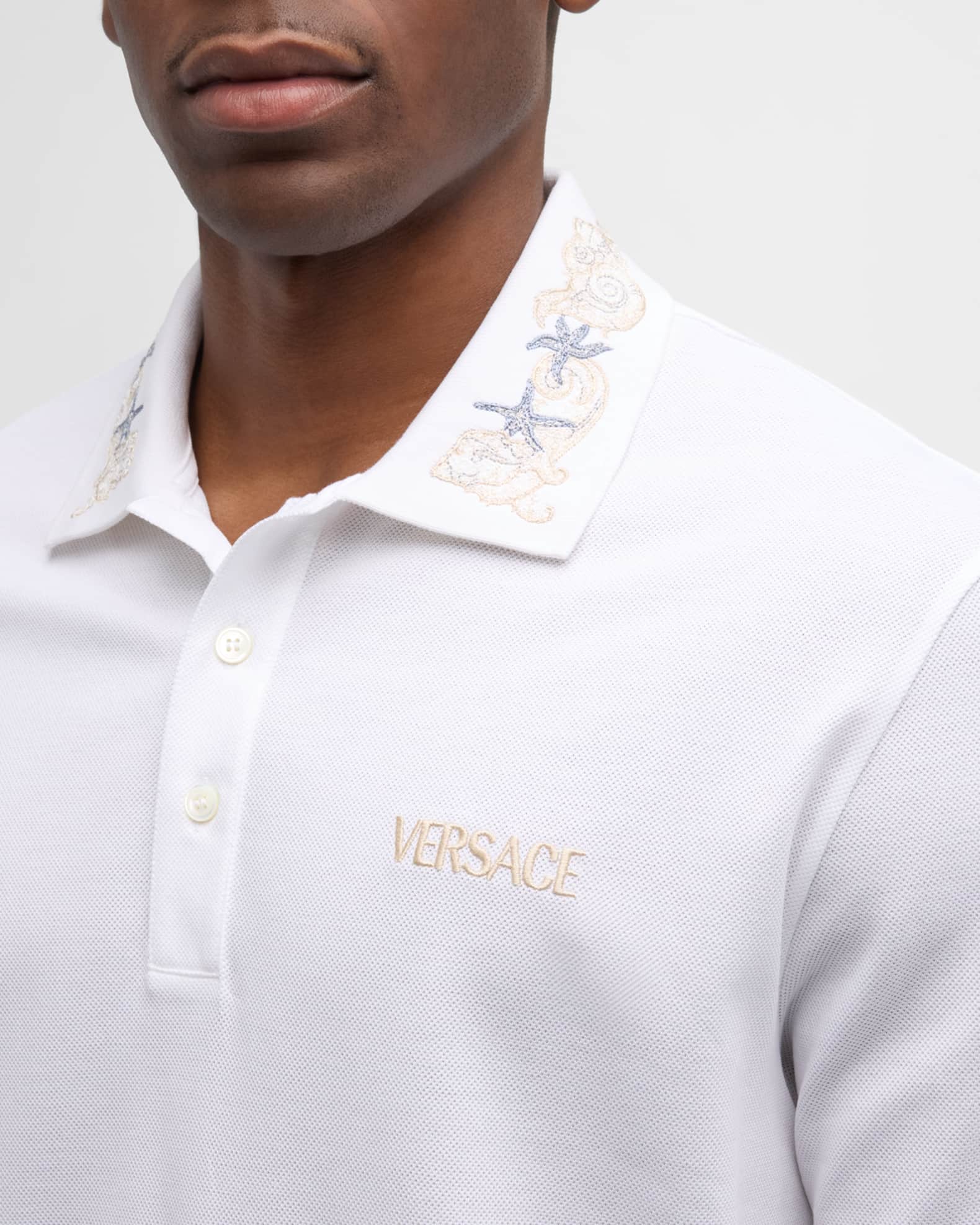 Versace Men's Embroidered-Collar Polo Shirt | Neiman Marcus