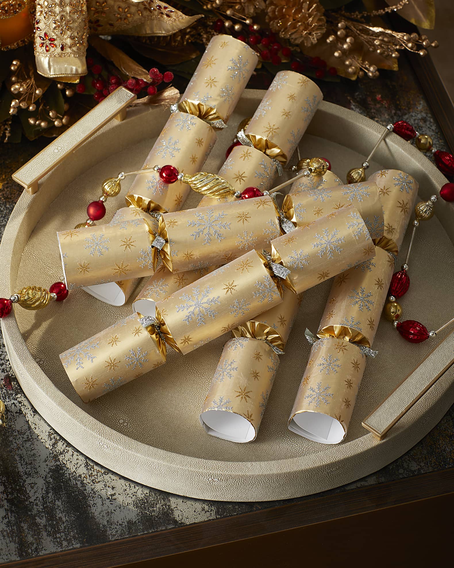 Robin Reed Glitter Snowflake Christmas Crackers, Set of 6 | Neiman Marcus