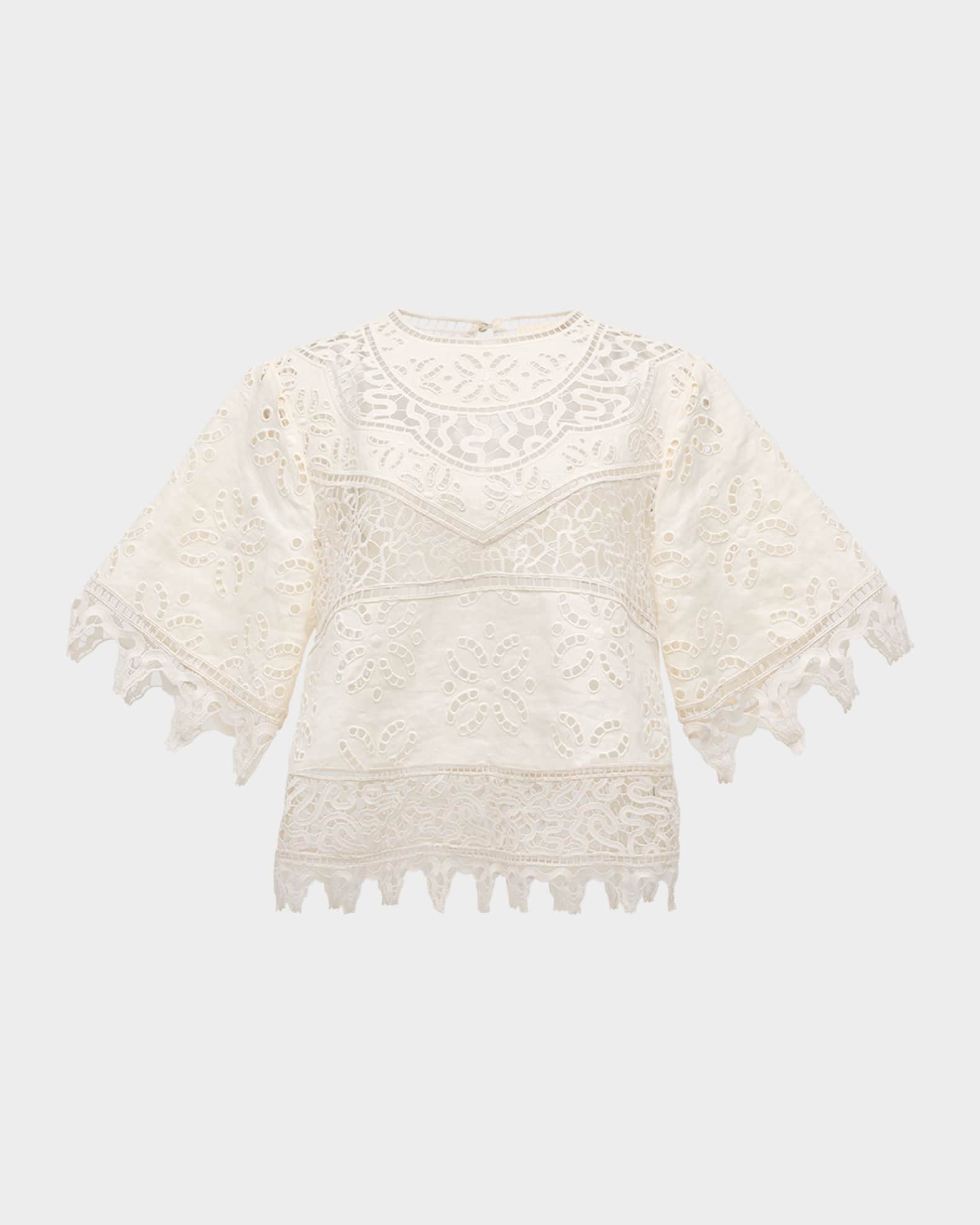 Ulla Johnson Aria Cutwork Embroidered Linen Blouse | Neiman Marcus