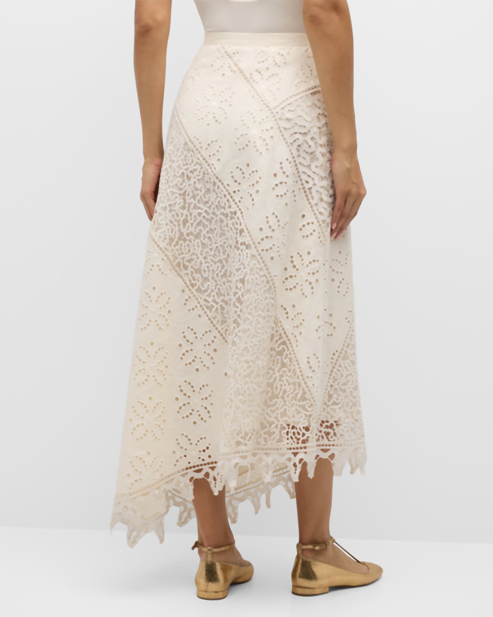 Ulla Johnson Solara Cutwork Linen Midi Skirt | Neiman Marcus