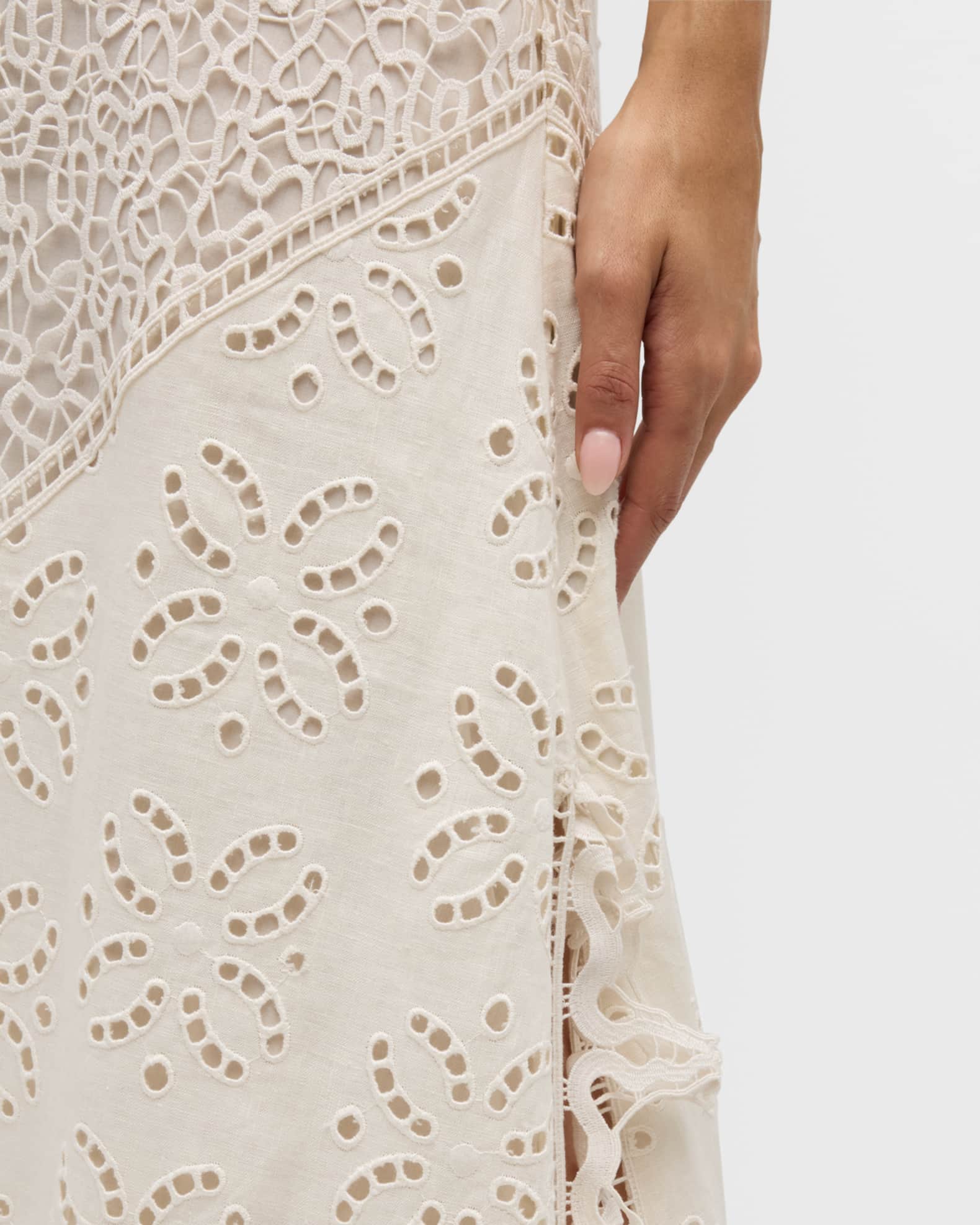 Ulla Johnson Solara Cutwork Linen Midi Skirt | Neiman Marcus