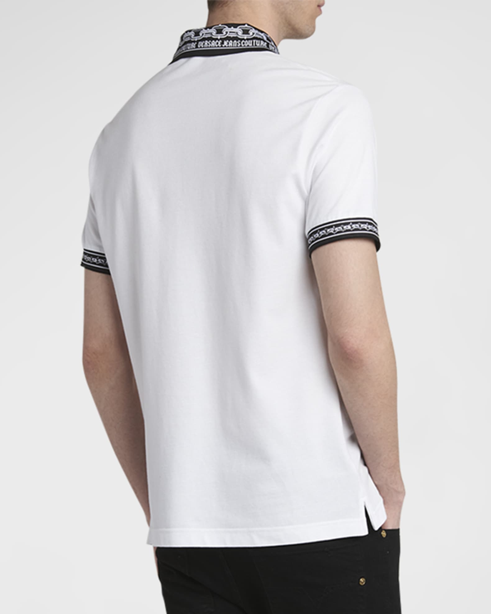 Versace Jeans Couture Men's Polo Shirt with Chain Trim | Neiman Marcus
