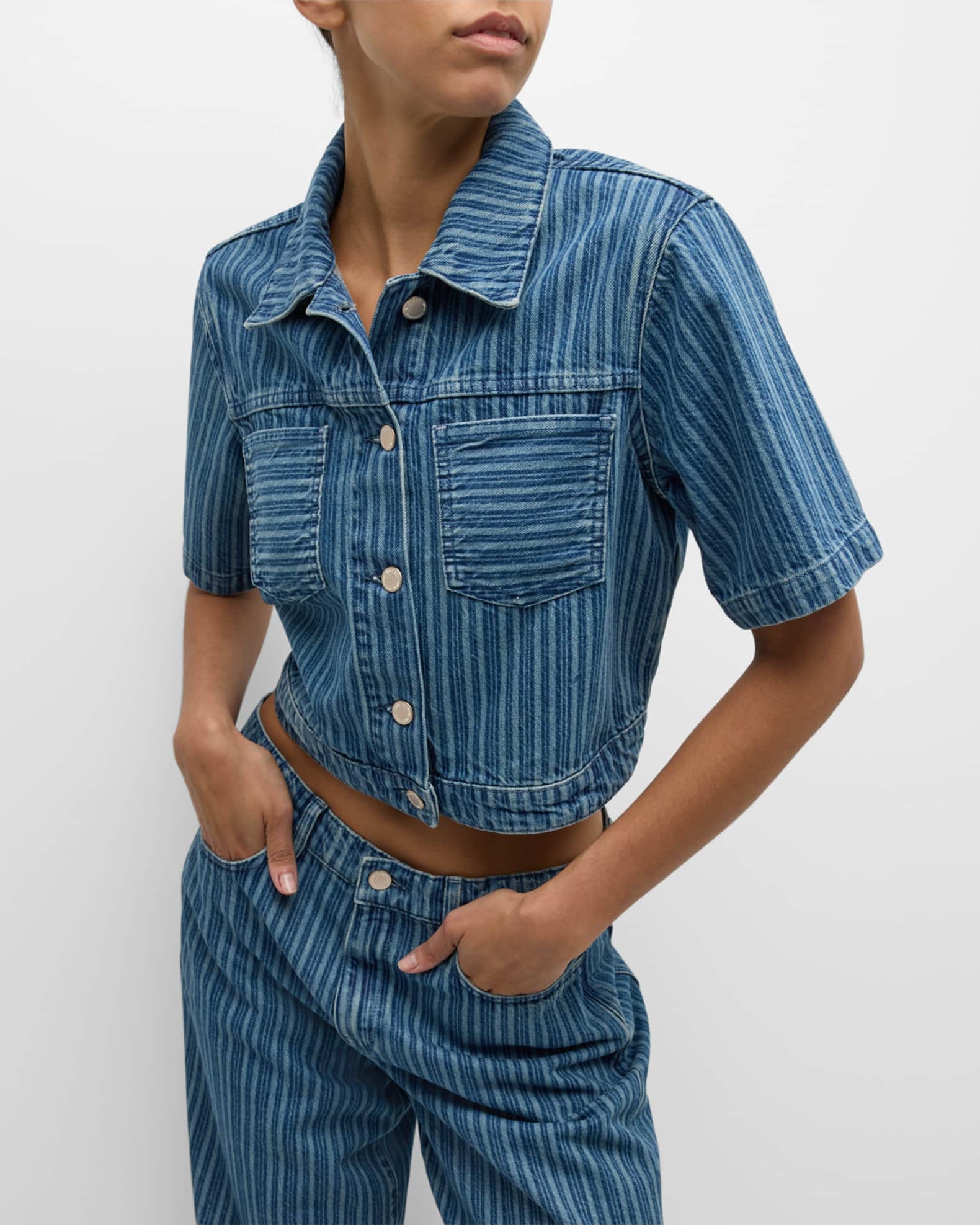 Triarchy Phoebe Short-Sleeve Denim Jacket | Neiman Marcus