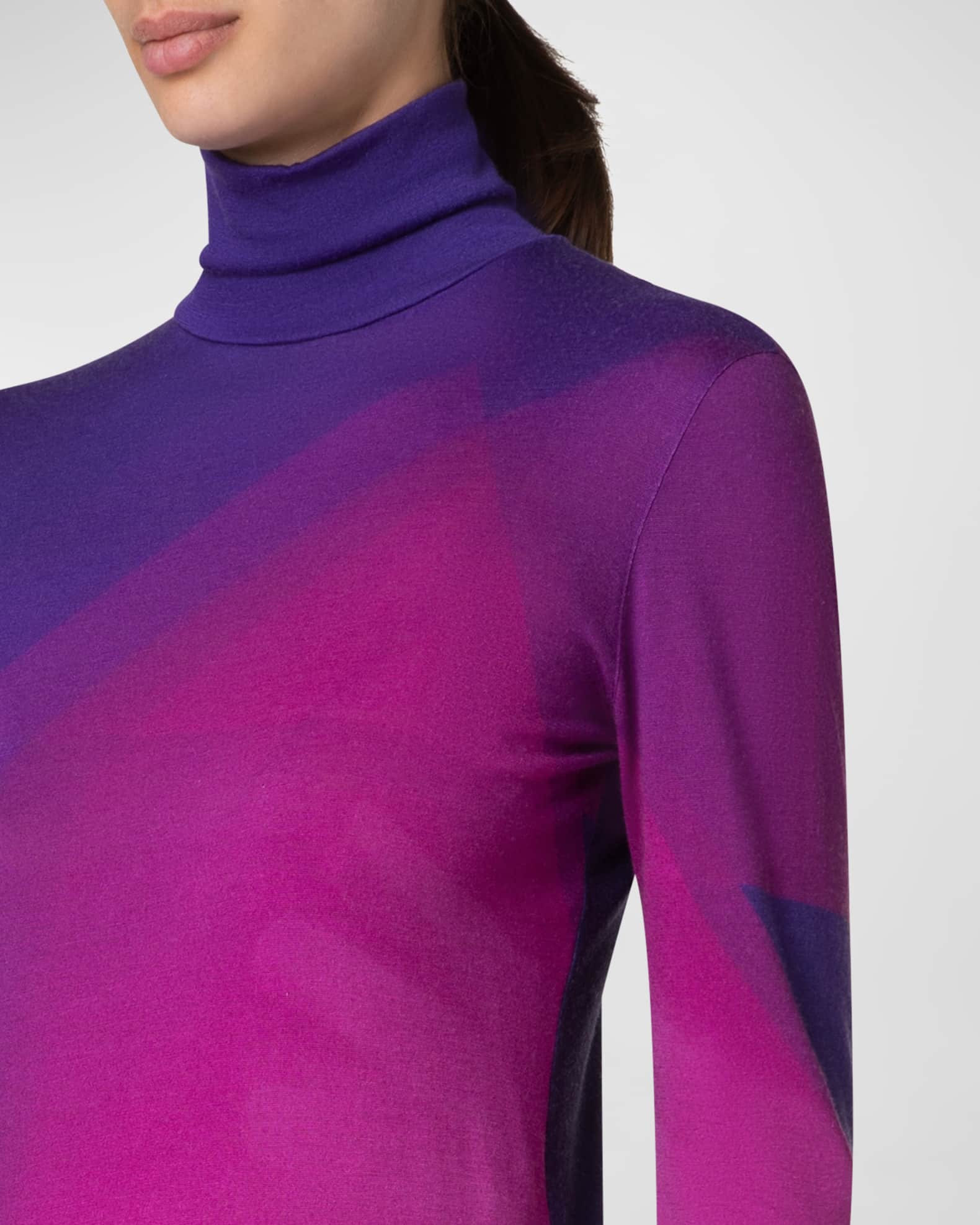 Akris Turtleneck Alta Magenta Print Cashmere-Silk T-Shirt | Neiman Marcus