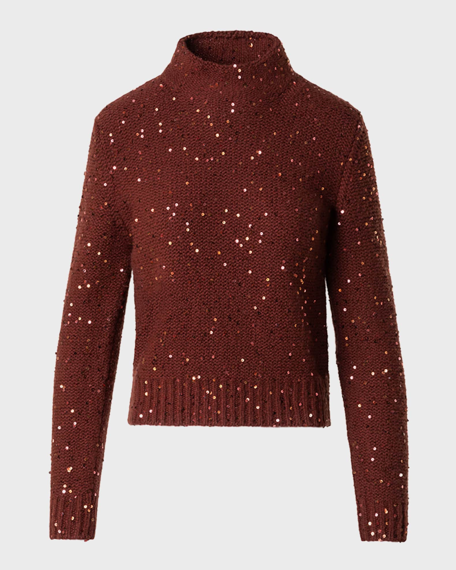 Akris Mock-Neck Sequin Wool-Cashmere Sweater | Neiman Marcus