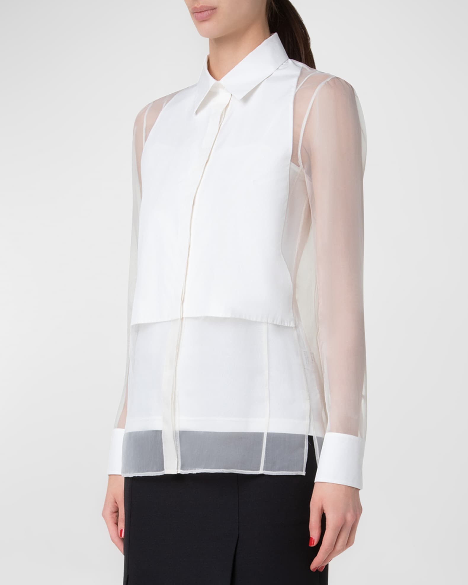 Akris Cotton-Bib Silk Organza Button-Down Blouse With Tank Top | Neiman ...