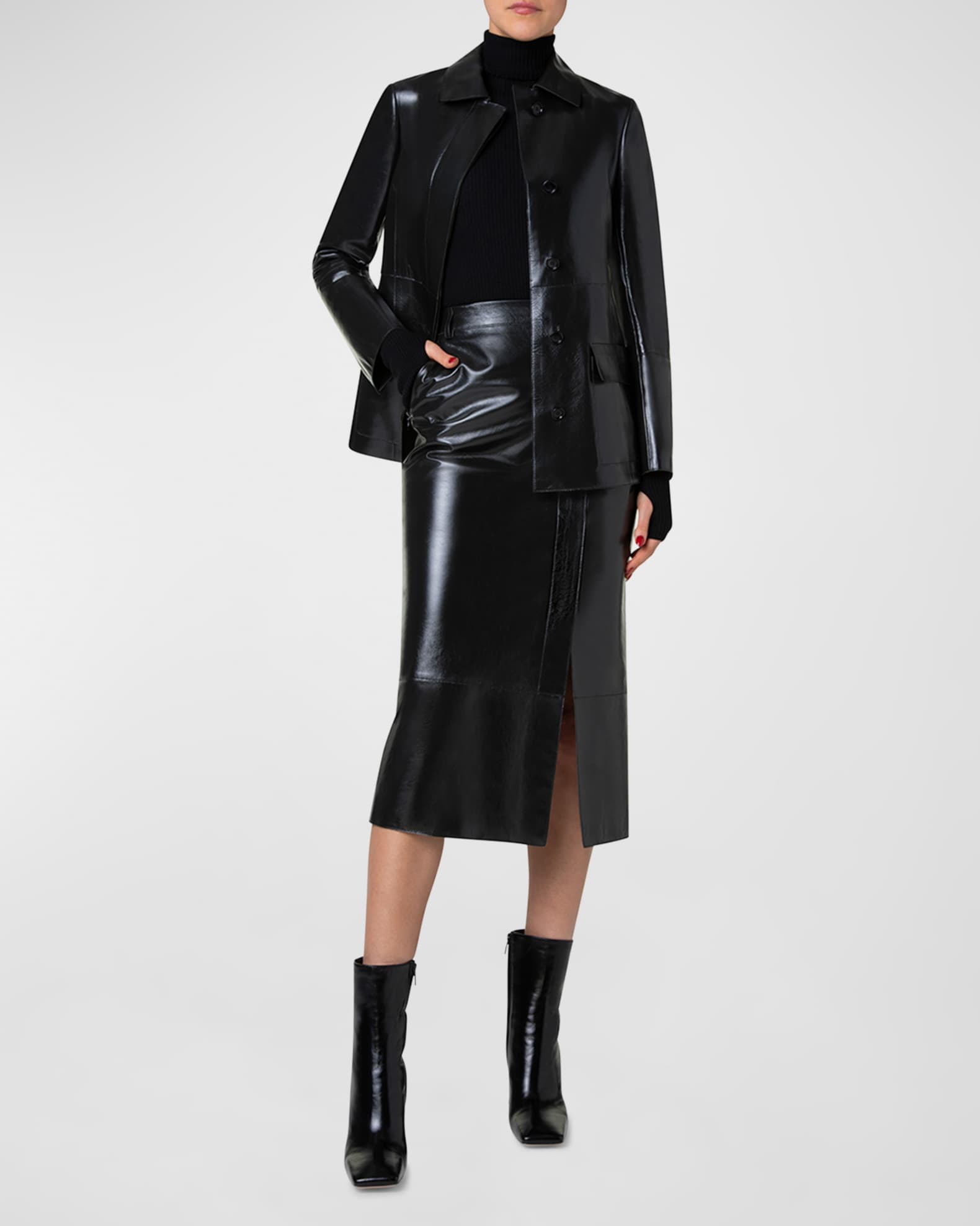 Akris Whisper Lacquer Leather Jacket with Belt | Neiman Marcus