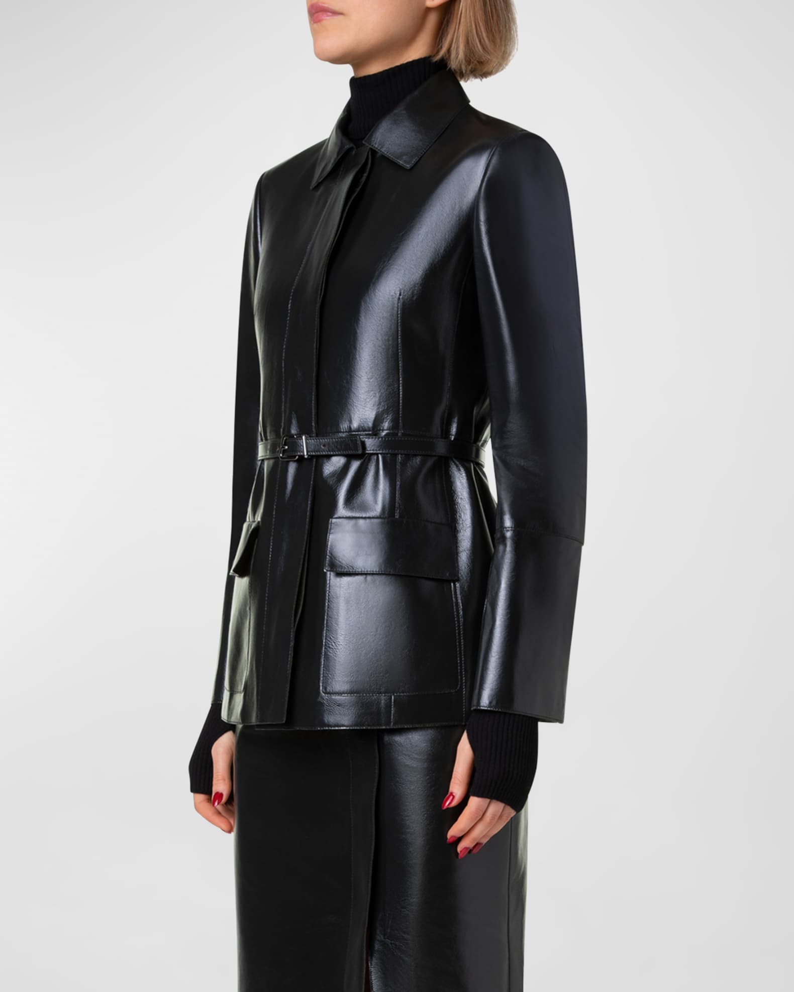 Akris Whisper Lacquer Leather Jacket with Belt | Neiman Marcus