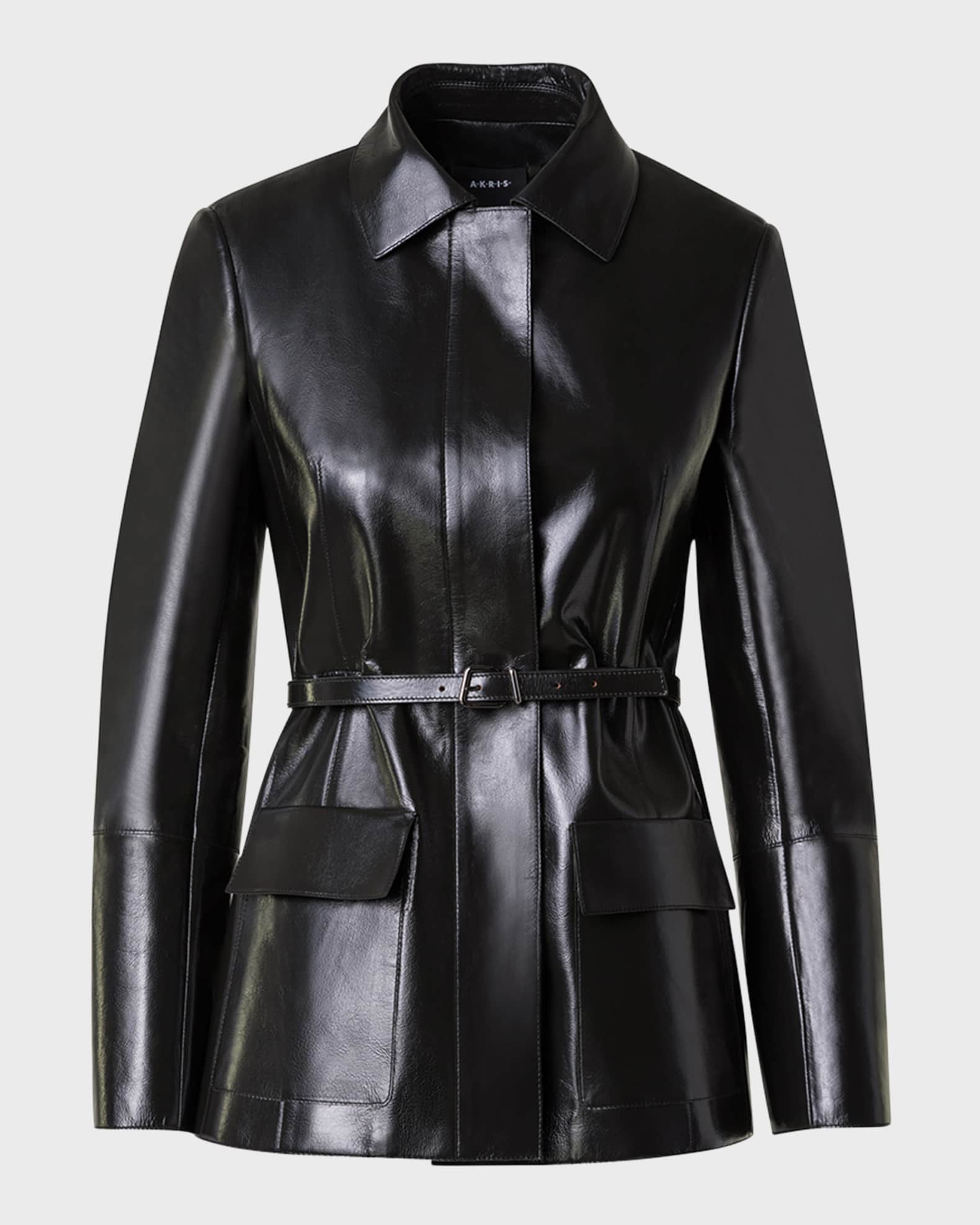 Akris Whisper Lacquer Leather Jacket with Belt | Neiman Marcus