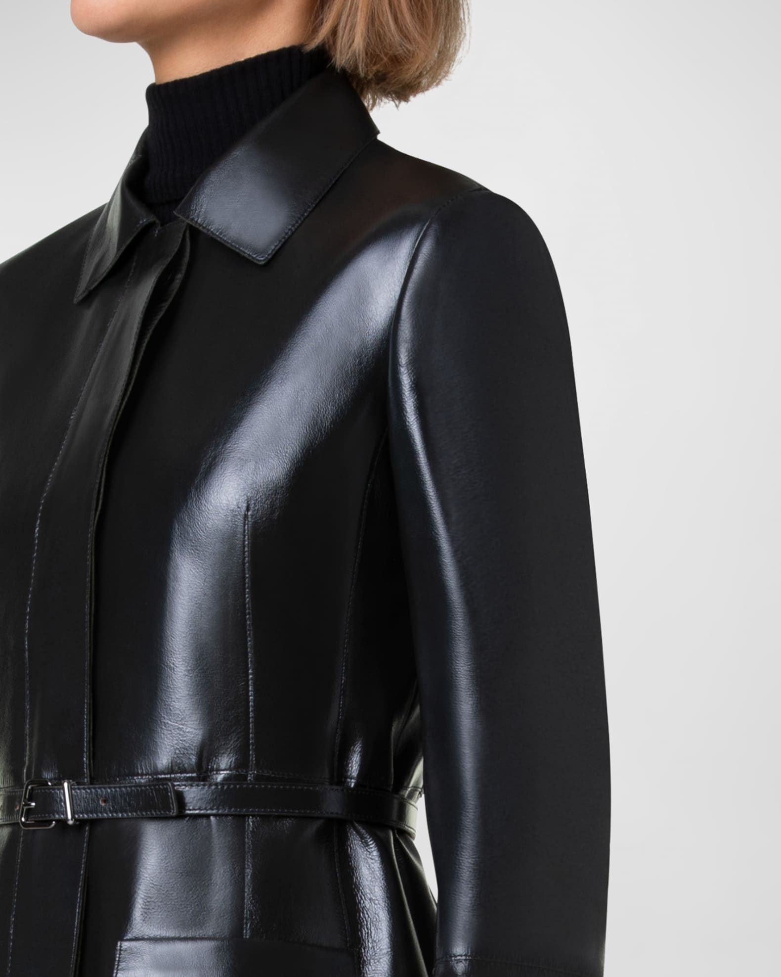 Akris Whisper Lacquer Leather Jacket with Belt | Neiman Marcus