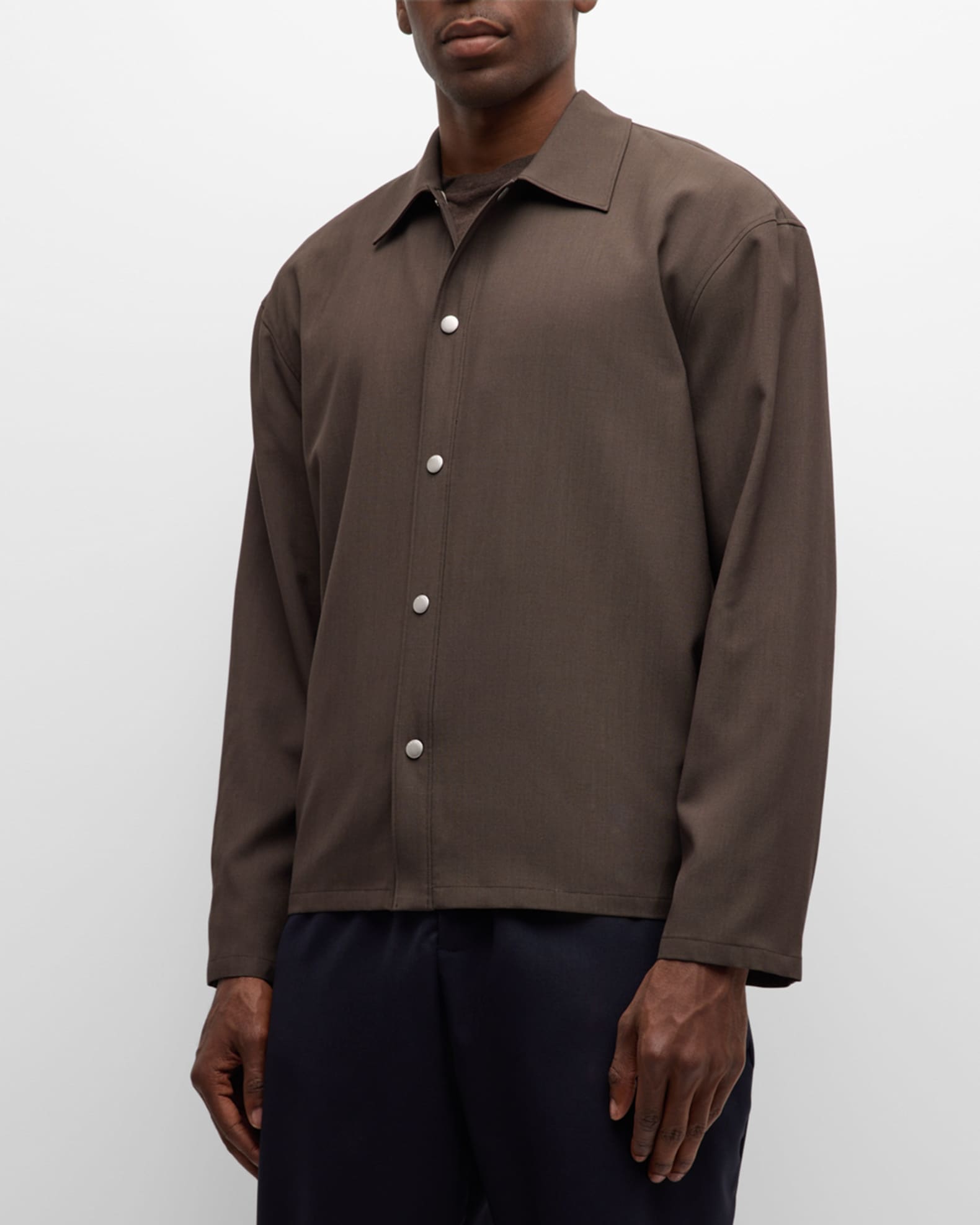 FRAME Men's Snap-Front Wool Overshirt | Neiman Marcus
