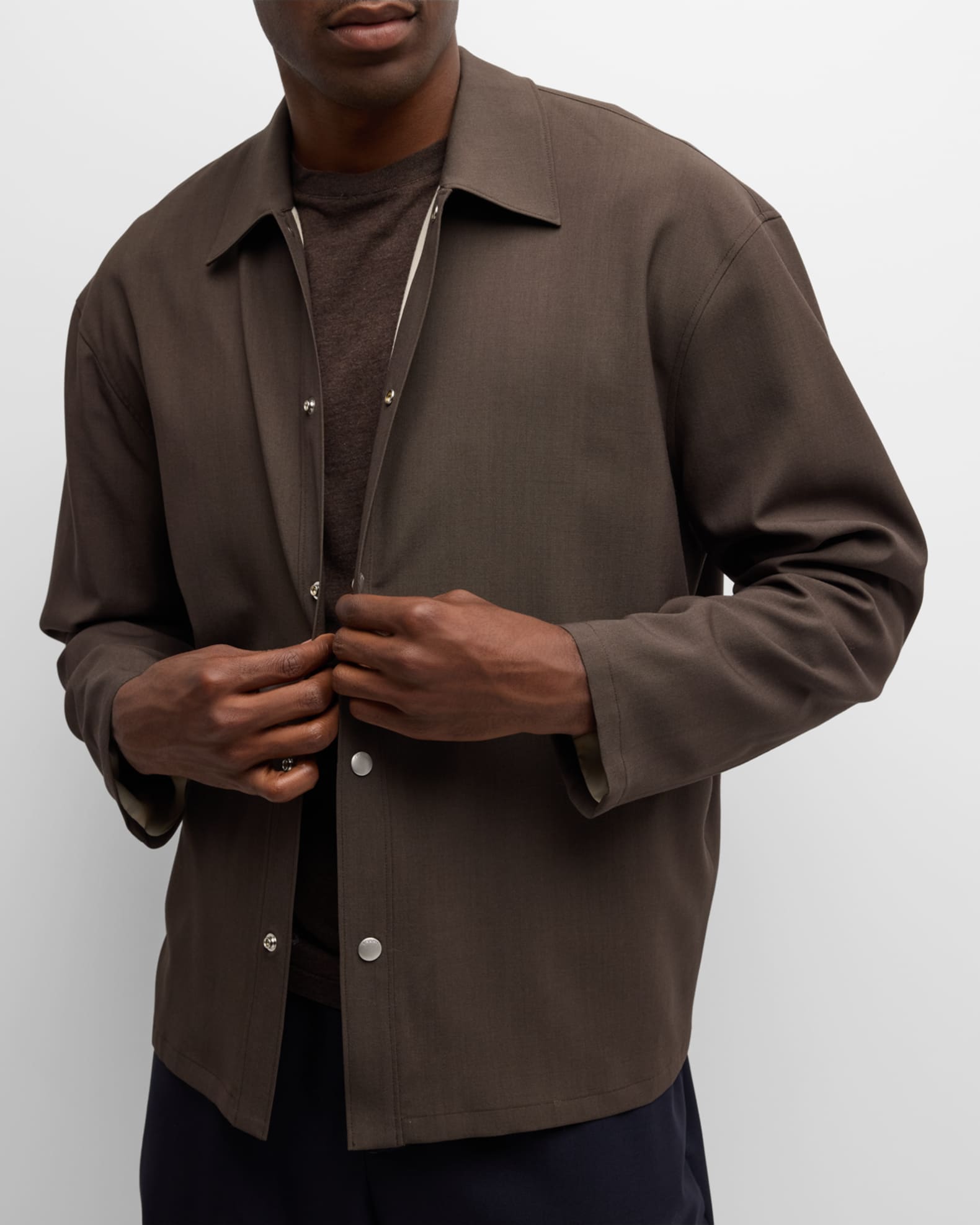 FRAME Men's Snap-Front Wool Overshirt | Neiman Marcus