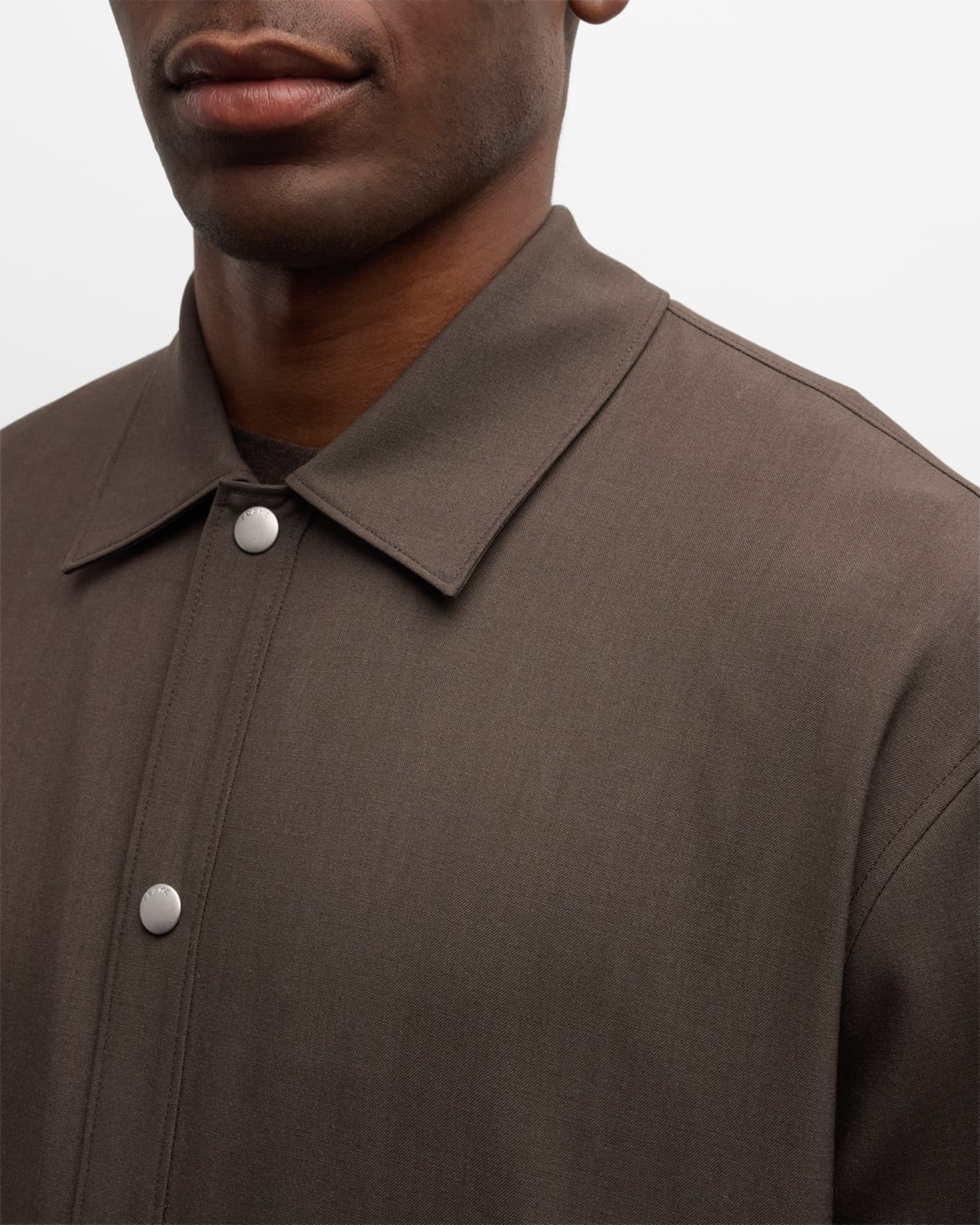 FRAME Men's Snap-Front Wool Overshirt | Neiman Marcus