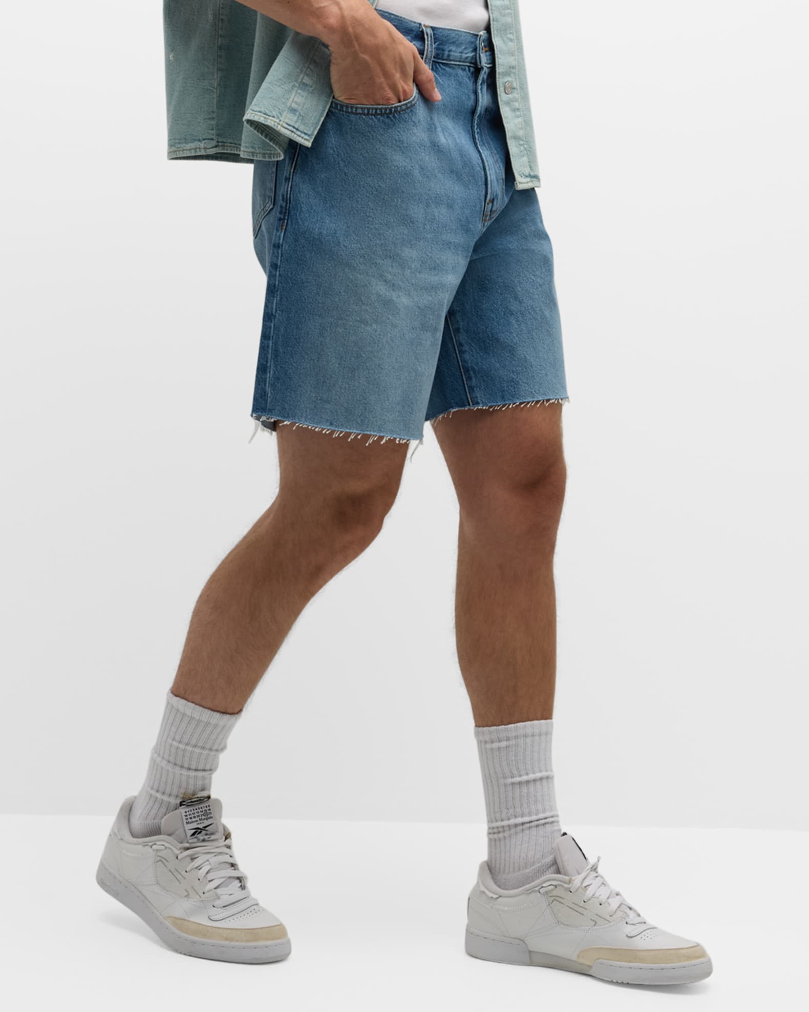 FRAME Men's Vintage Raw-Hem Denim Shorts | Neiman Marcus