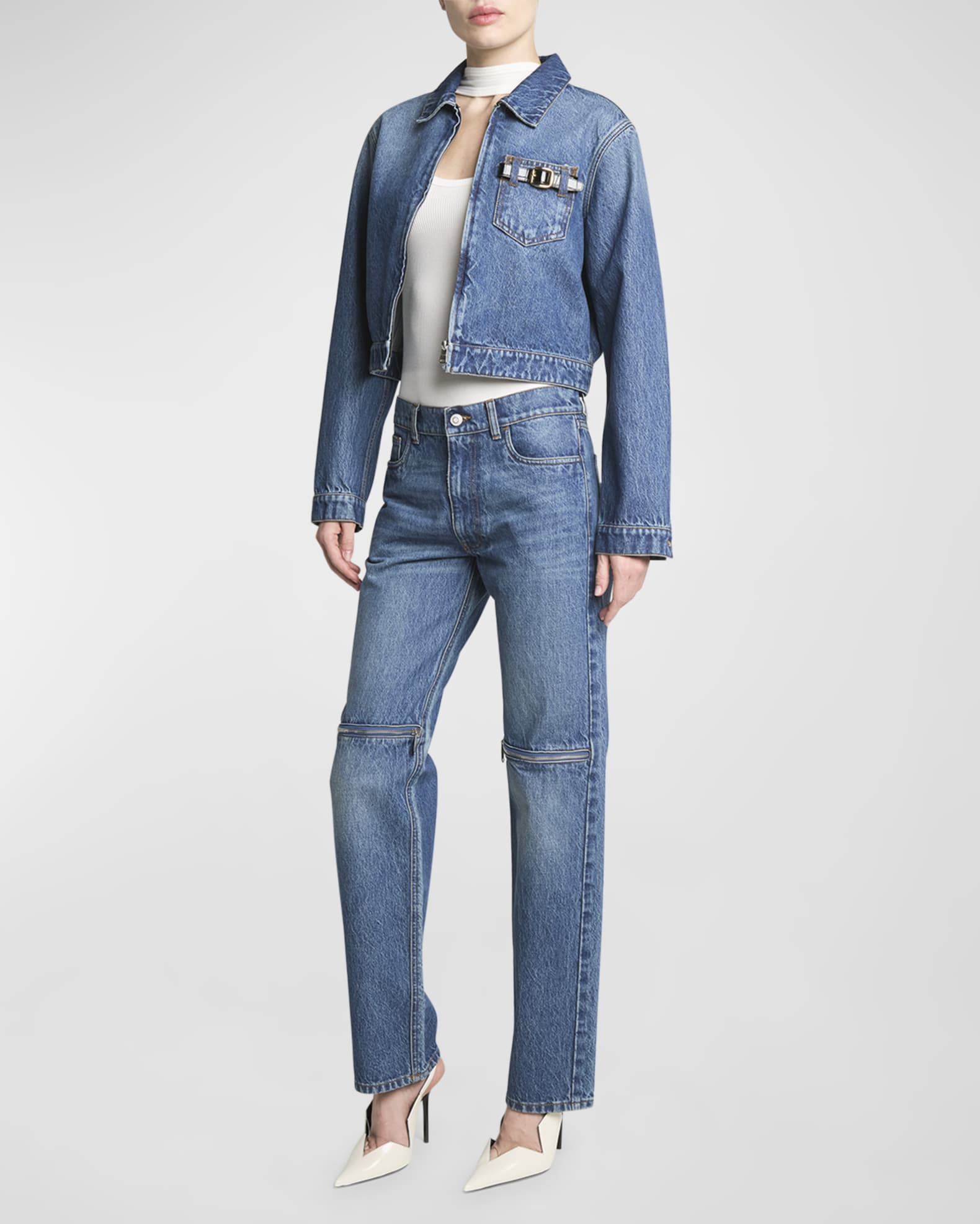 Coperni Denim Crop Workwear Jacket | Neiman Marcus