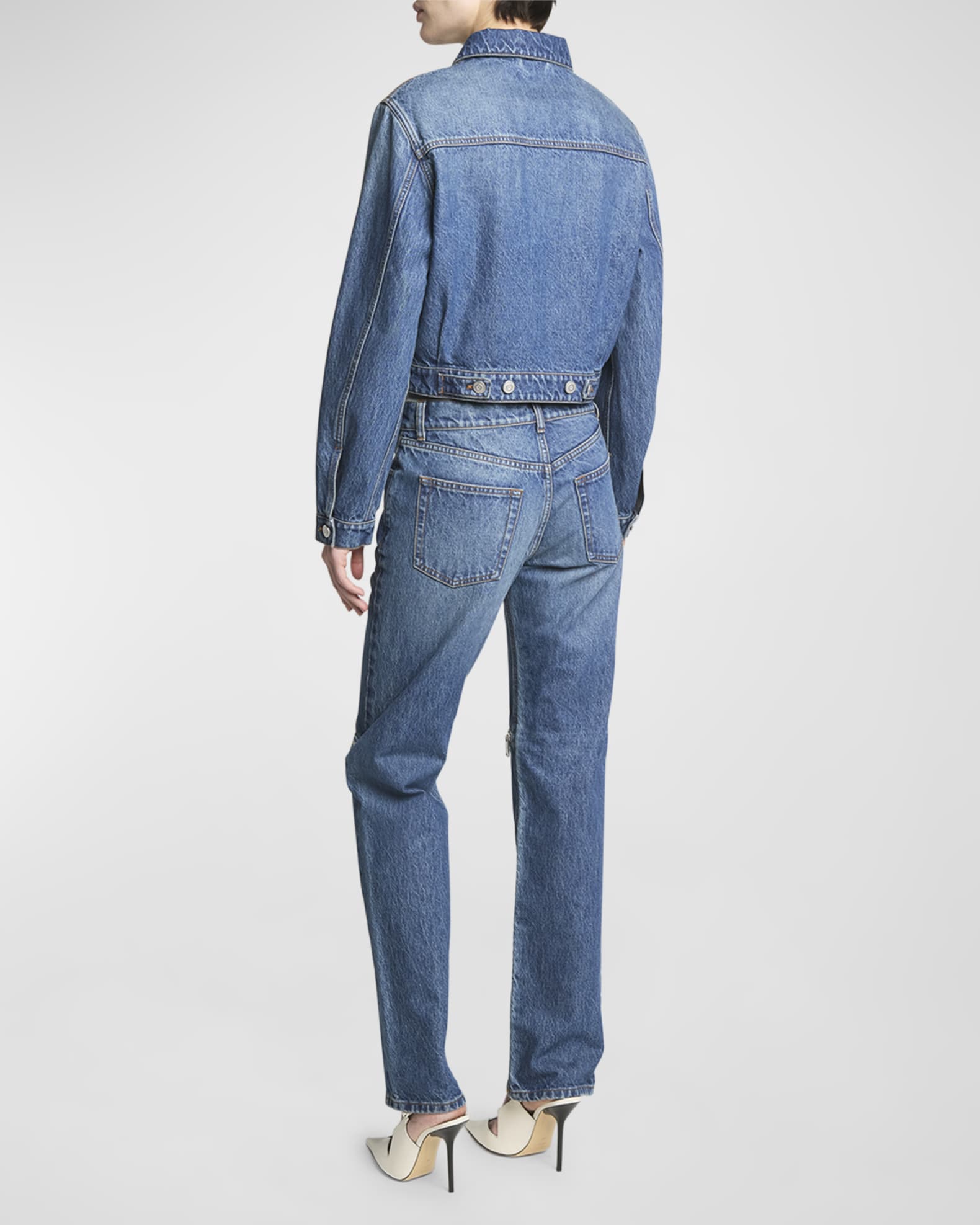 Coperni Denim Crop Workwear Jacket | Neiman Marcus
