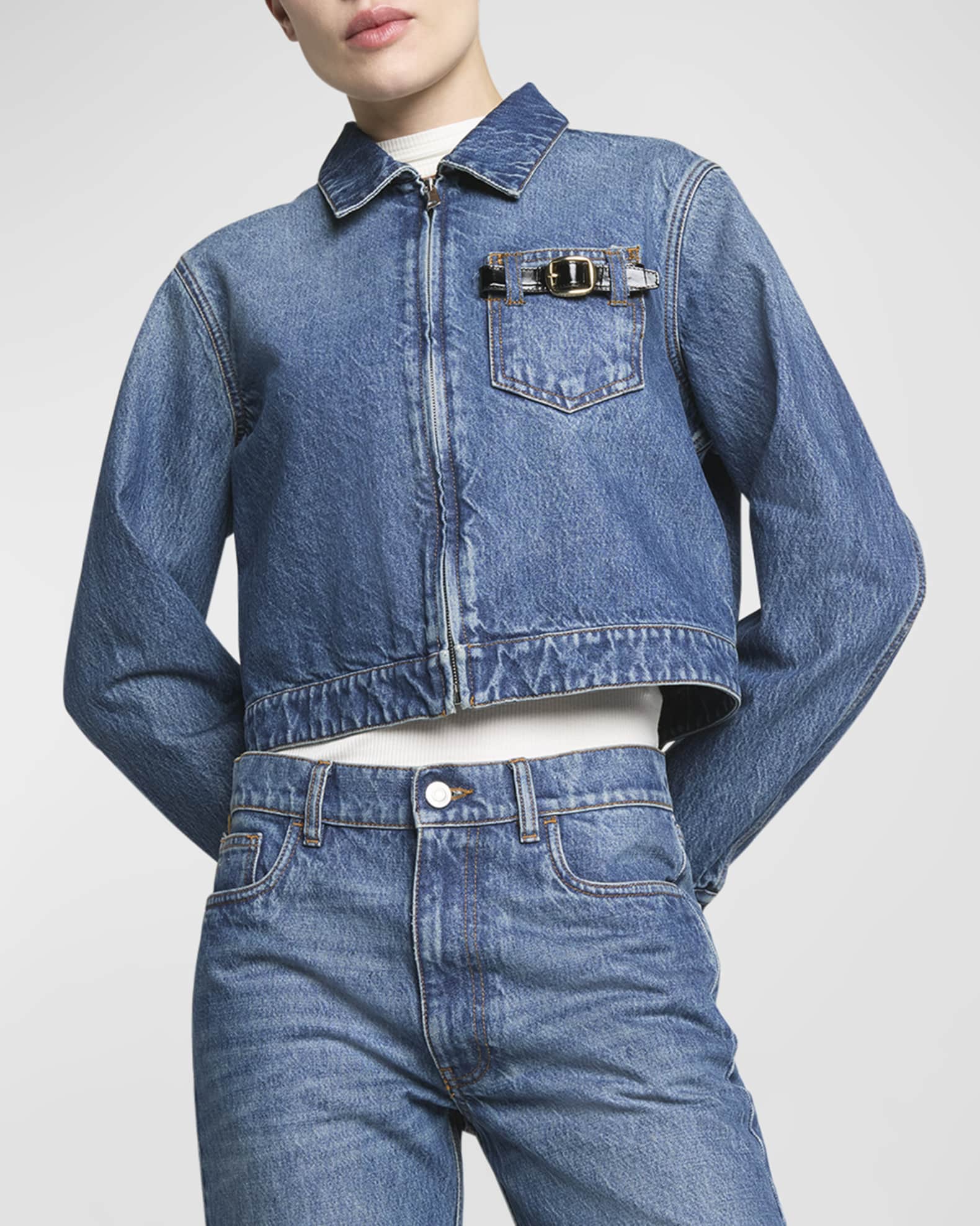 Coperni Denim Crop Workwear Jacket | Neiman Marcus