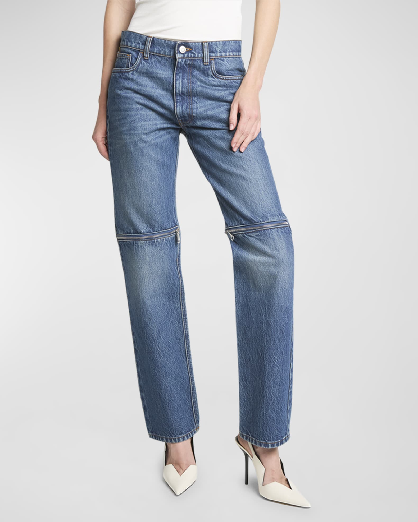 Coperni Knee-Zip Straight-Leg Denim Pants | Neiman Marcus