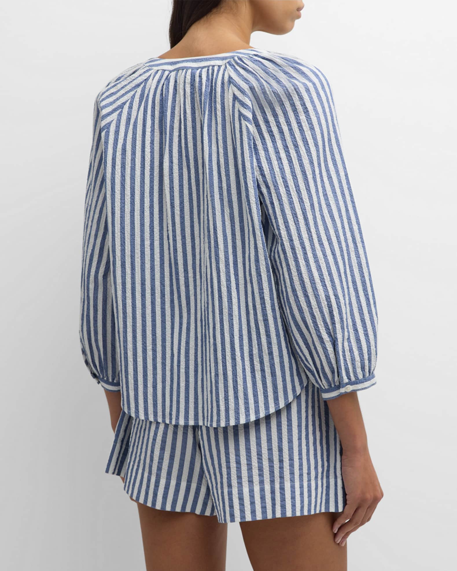 Veronica Beard Judith Striped Button-Front Top | Neiman Marcus