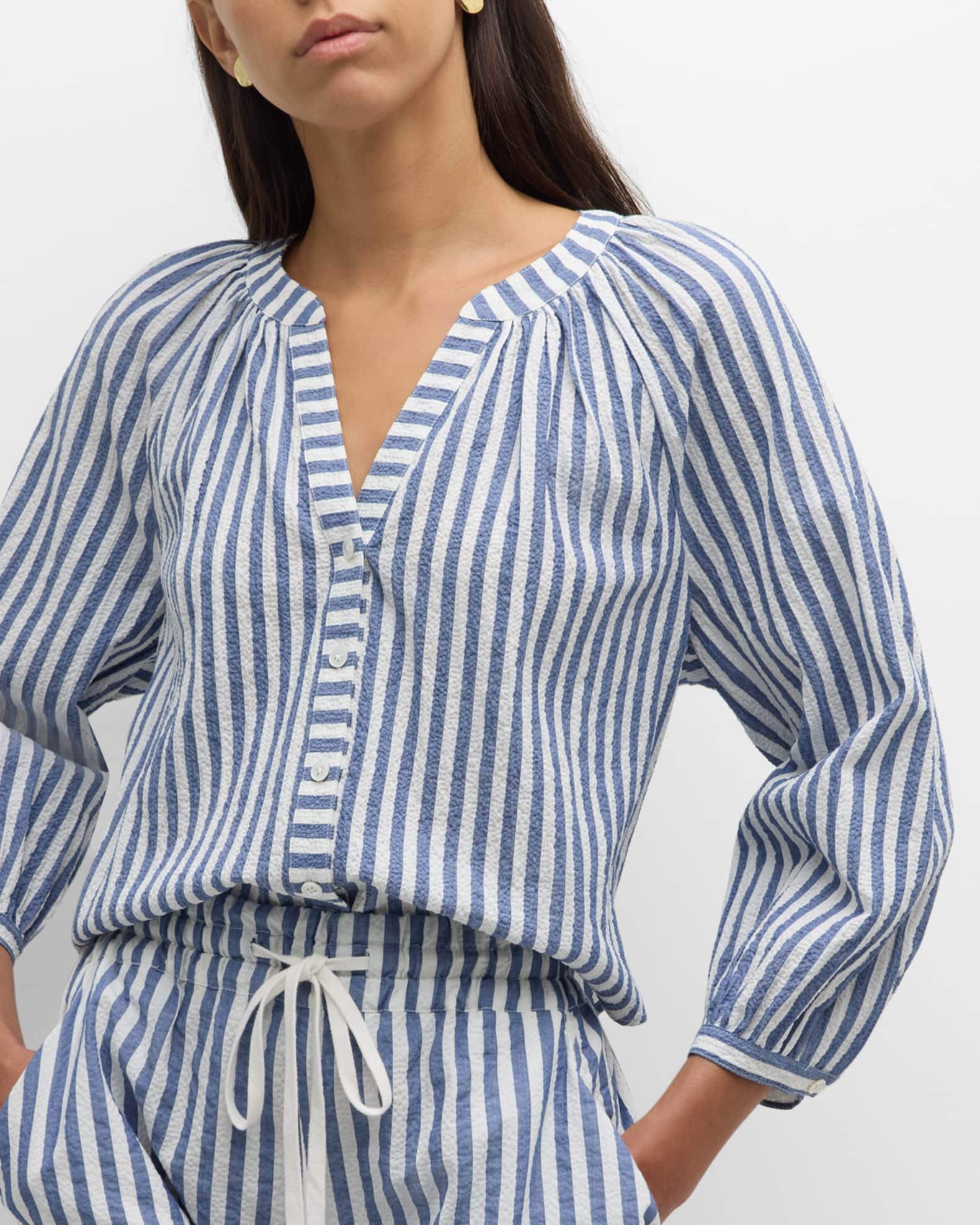 Veronica Beard Judith Striped Button-Front Top | Neiman Marcus
