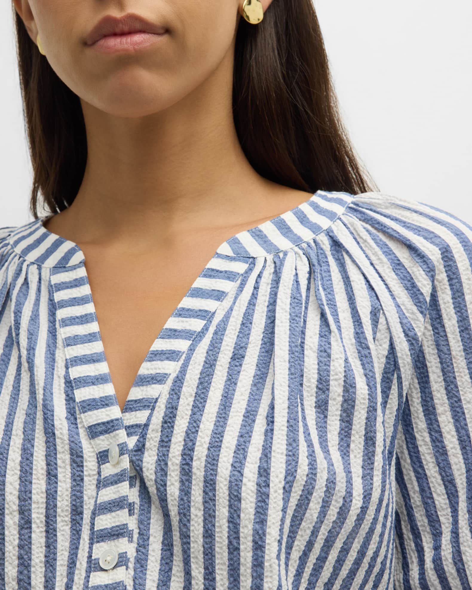 Veronica Beard Judith Striped Button-Front Top | Neiman Marcus