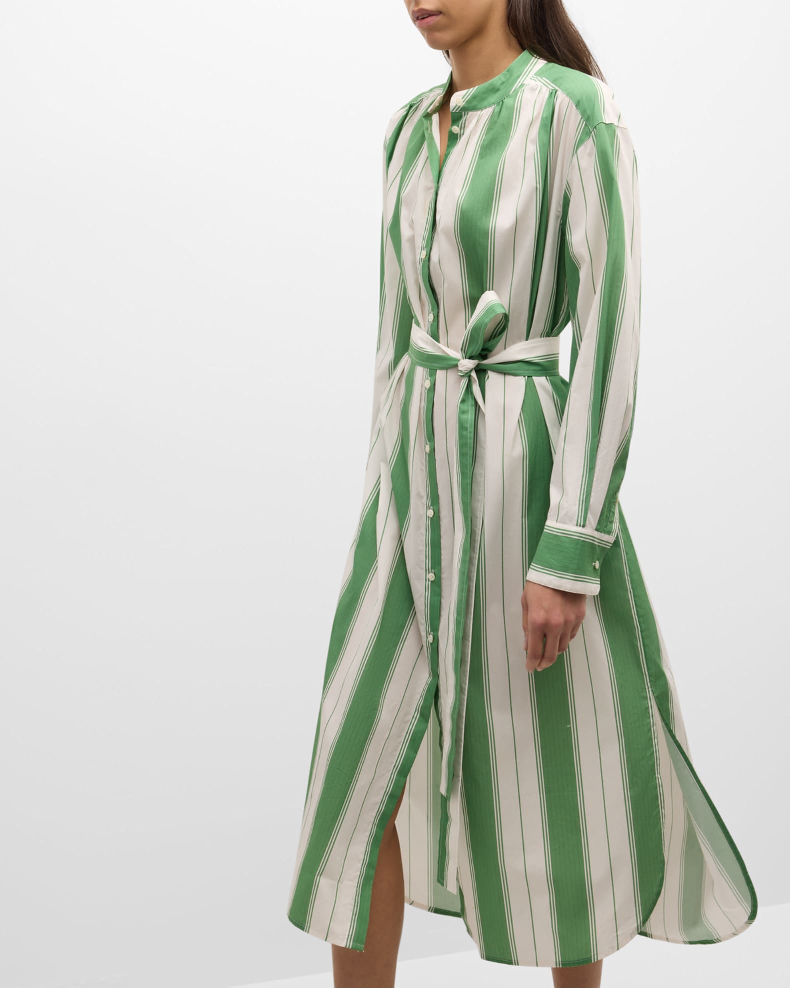 Oroton Striped Side-Slit Cotton Midi Shirtdress | Neiman Marcus