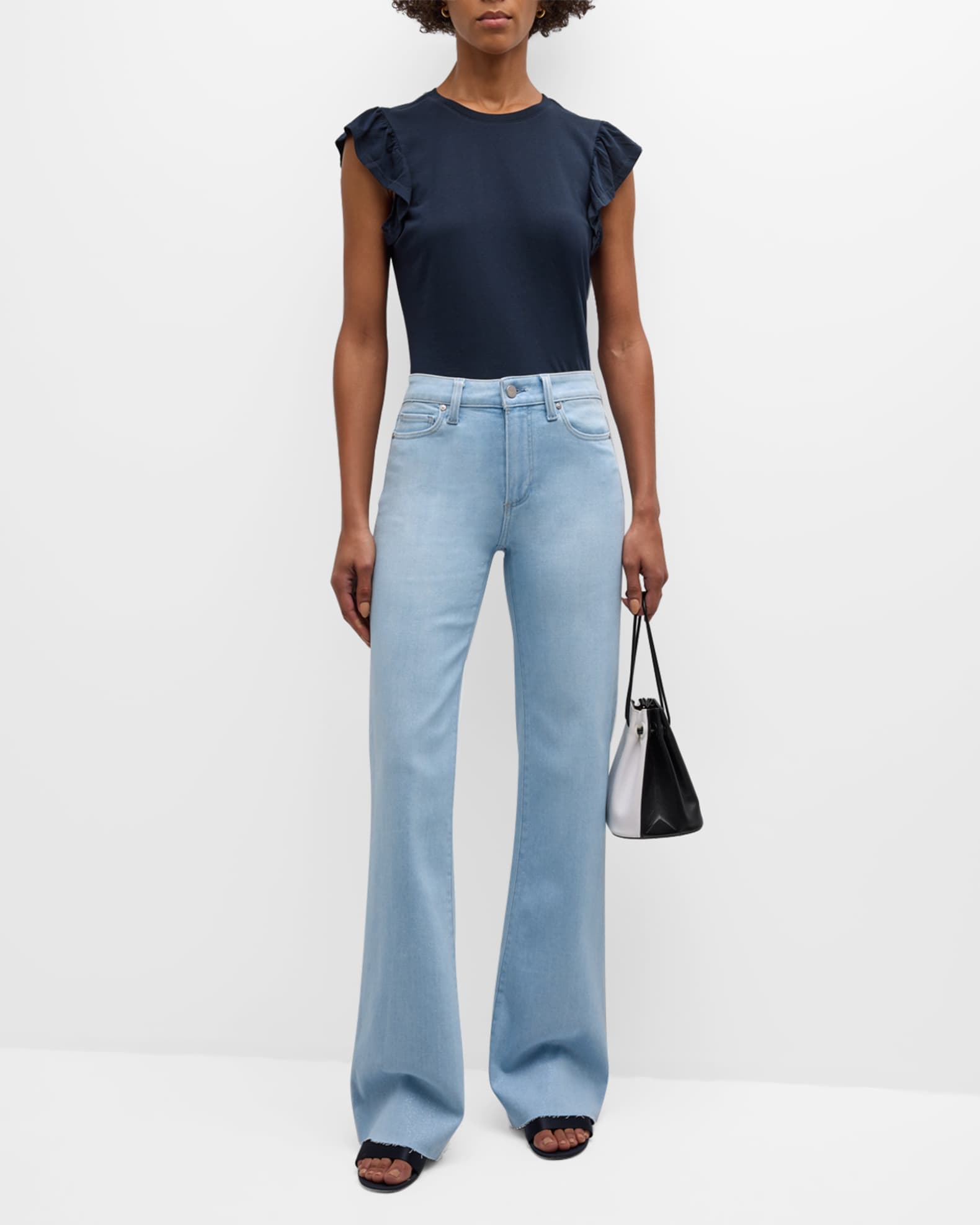 PAIGE Leenah Wide-Leg Raw Hem Jeans | Neiman Marcus