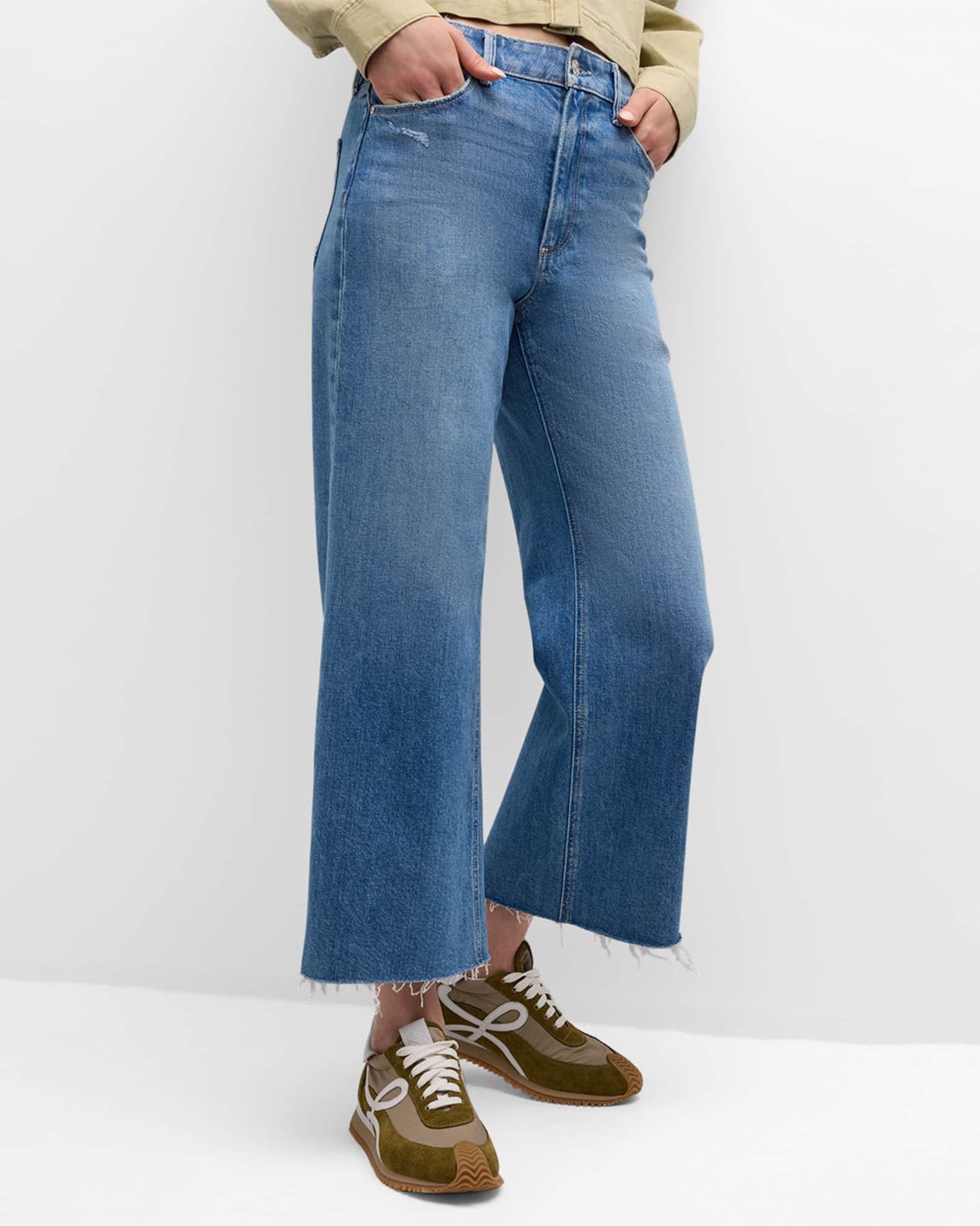 PAIGE Anessa Wide-Leg Raw Hem Jeans | Neiman Marcus