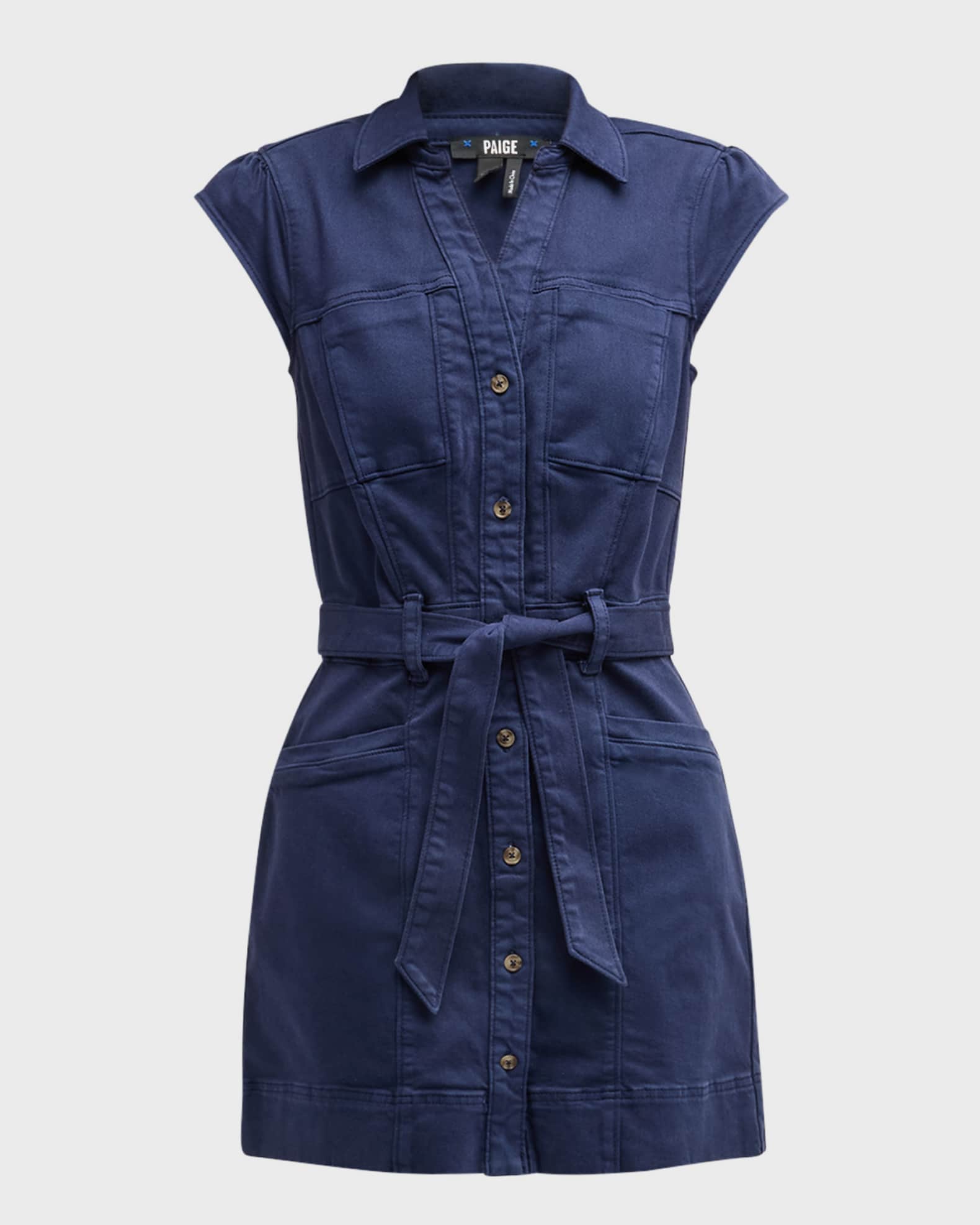 PAIGE Jaxson Button-Front Mini Utility Dress | Neiman Marcus