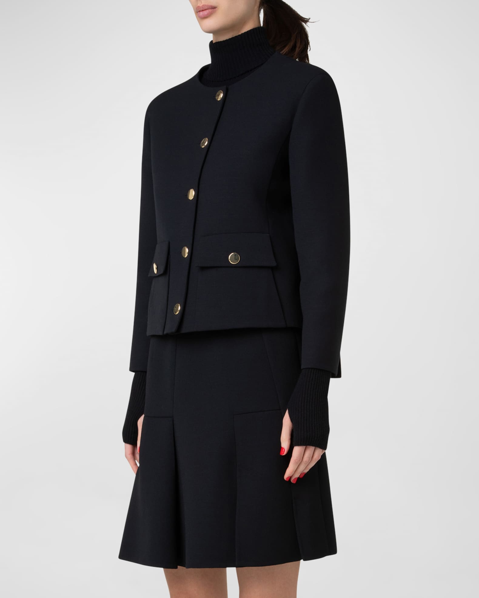 Akris Double-Face Wool Winter Jacket with Gold-Tone Buttons | Neiman Marcus