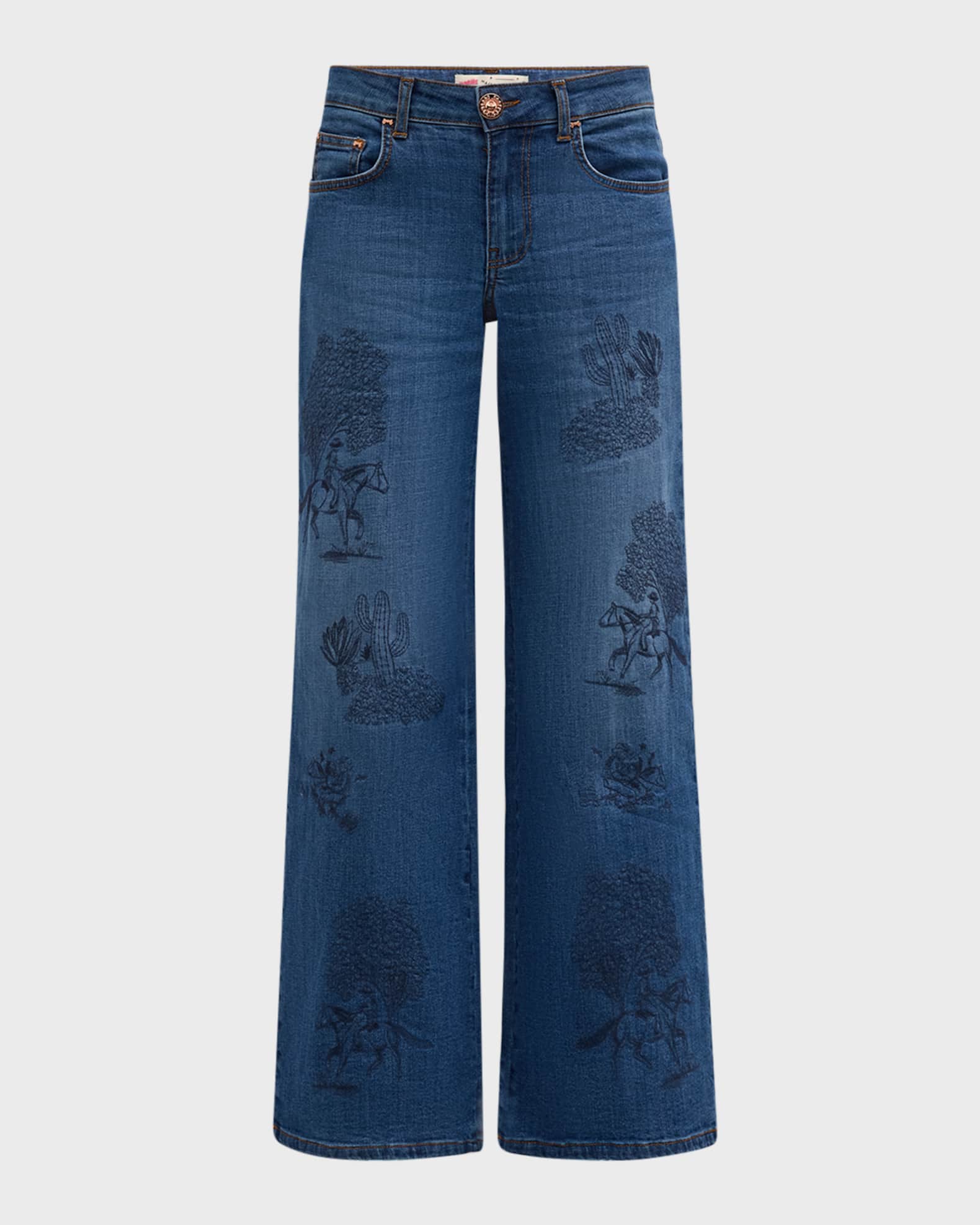 Maison Common Western Inspired Embroidered Wide-Leg Jeans | Neiman Marcus