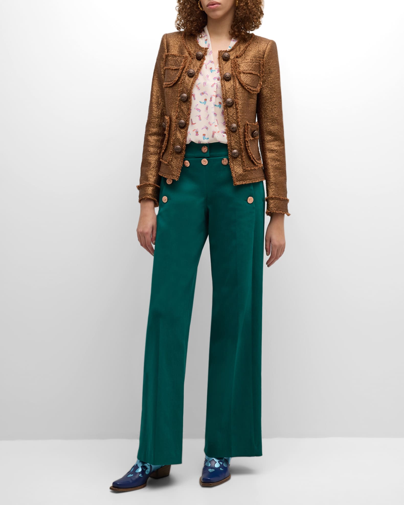 Maison Common Laquer Tweed Short Jacket with Patch Pockets | Neiman Marcus