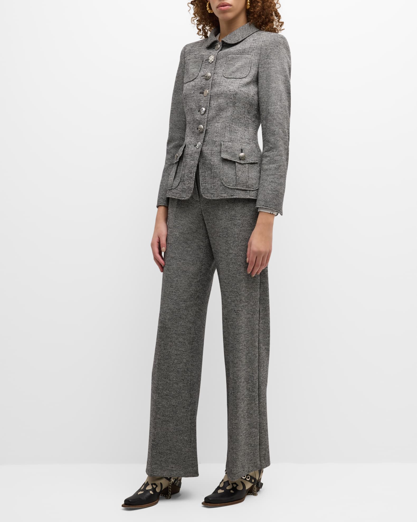 Maison Common Plaid Military Jacket with Multi Buttons | Neiman Marcus