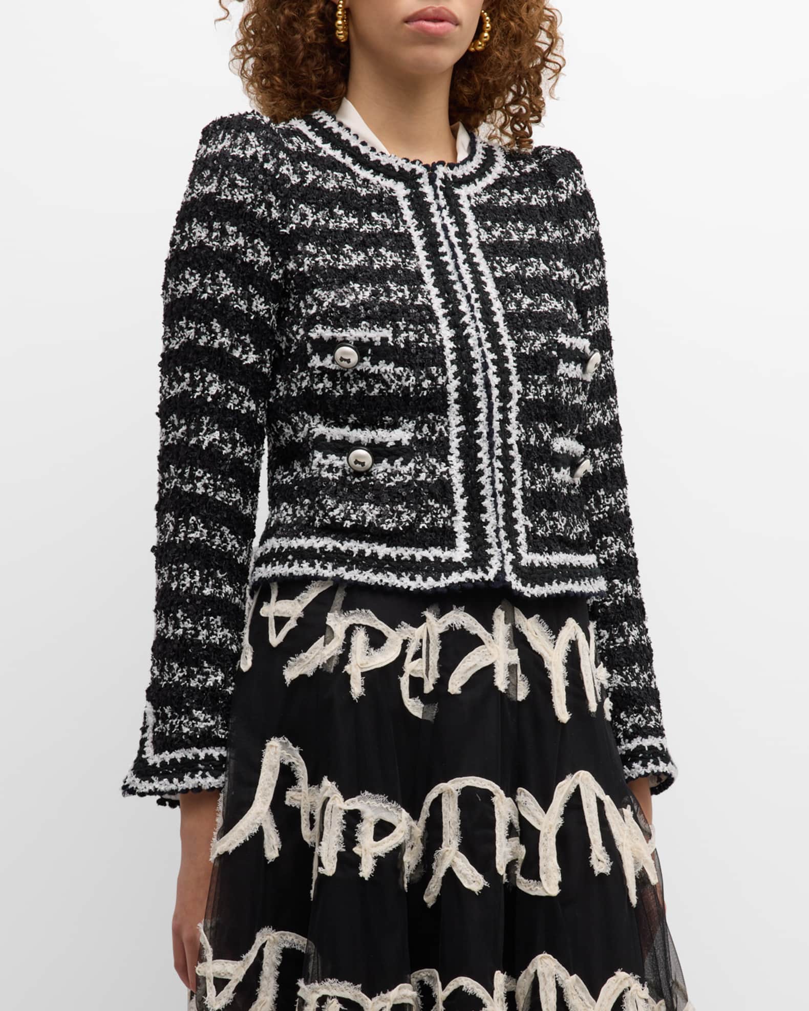 Maison Common Stripe Tweed Sequined Jacket | Neiman Marcus