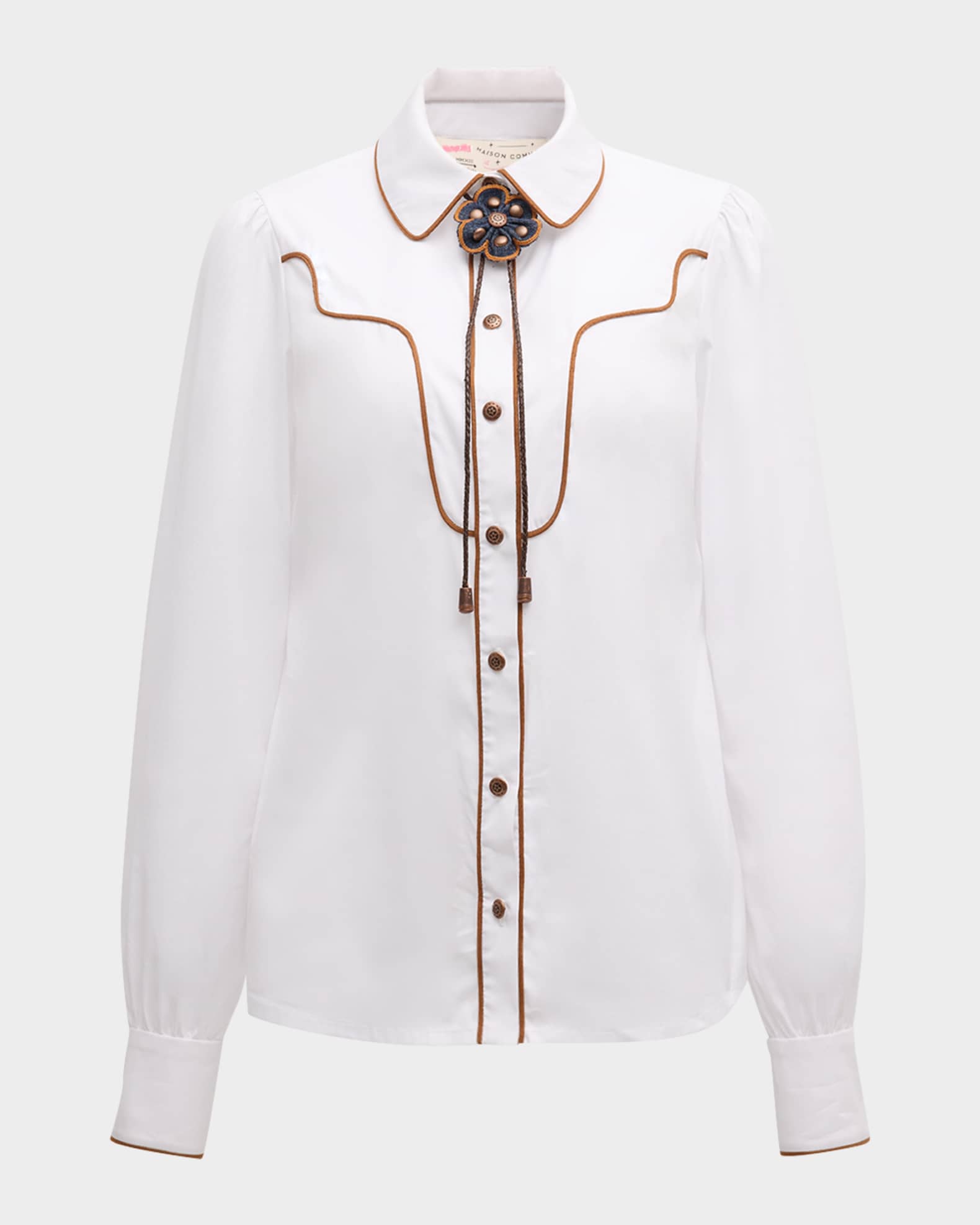 Maison Common Western Inspired Button-Front Shirt with Bolo Tie ...