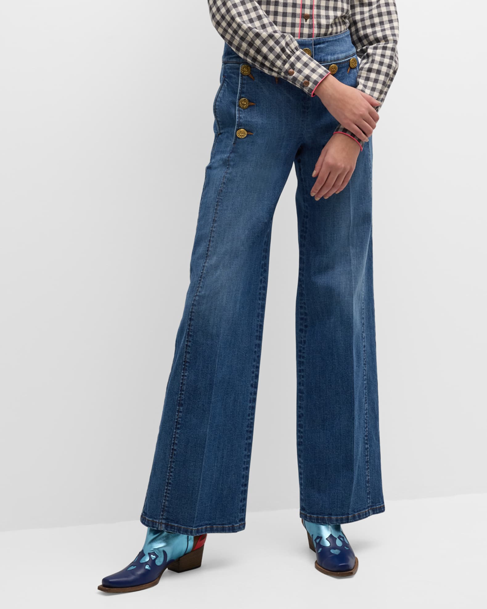 Maison Common Sailor Buttoned Jeans | Neiman Marcus