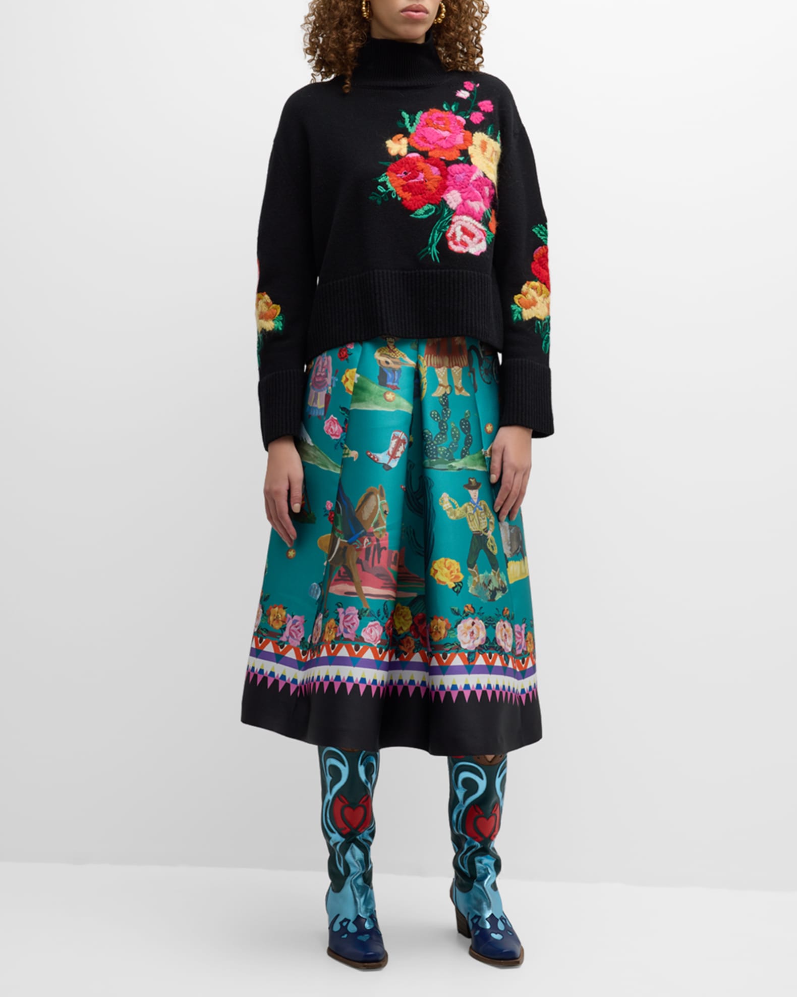 Maison Common Floral-Embroidered Wool Cashmere Turtleneck Sweater ...