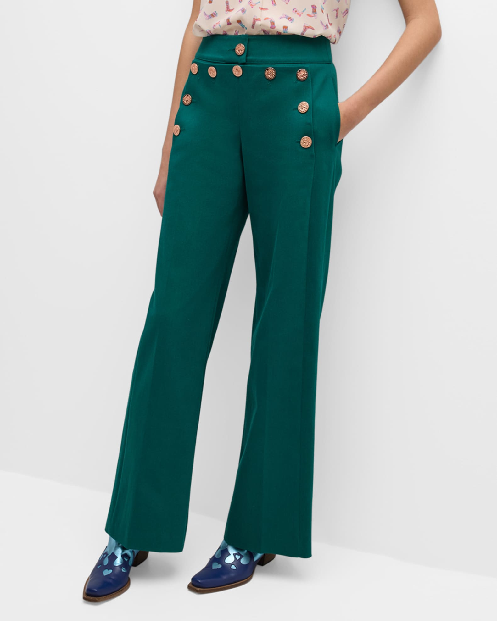 Maison Common Sailor Buttoned Cotton Stretch Pants | Neiman Marcus