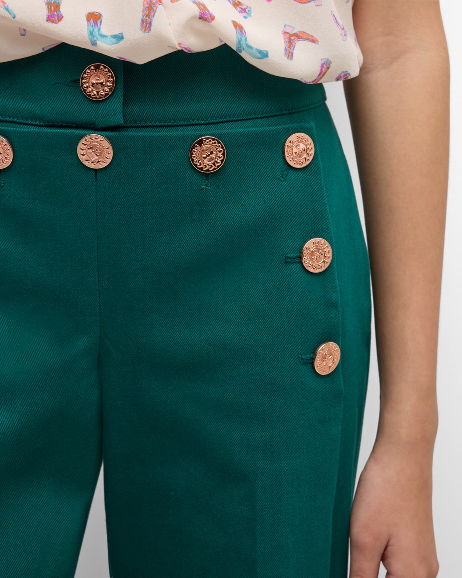Maison Common Sailor Buttoned Cotton Stretch Pants | Neiman Marcus