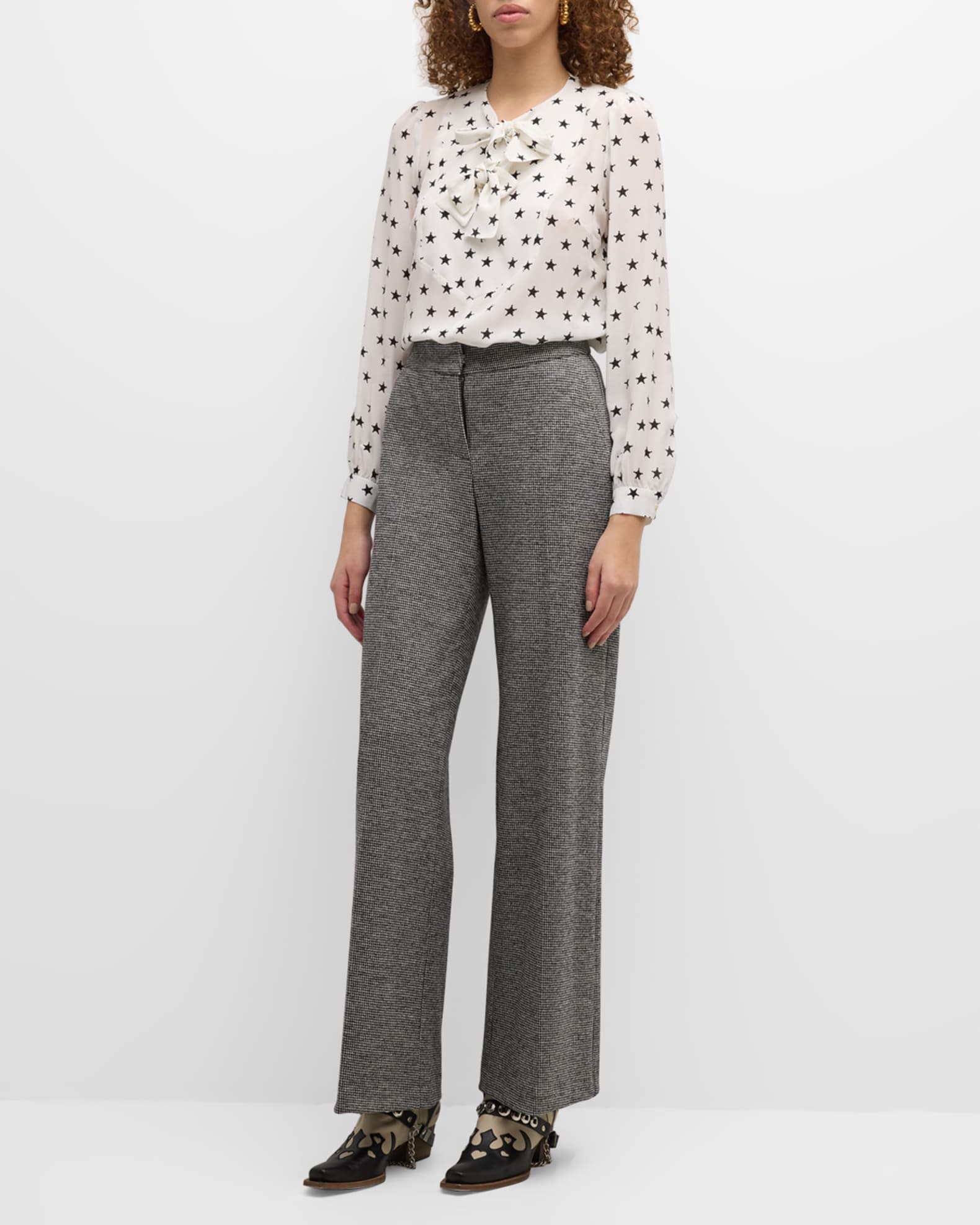 Maison Common Micro Houndstooth Wool Pants | Neiman Marcus