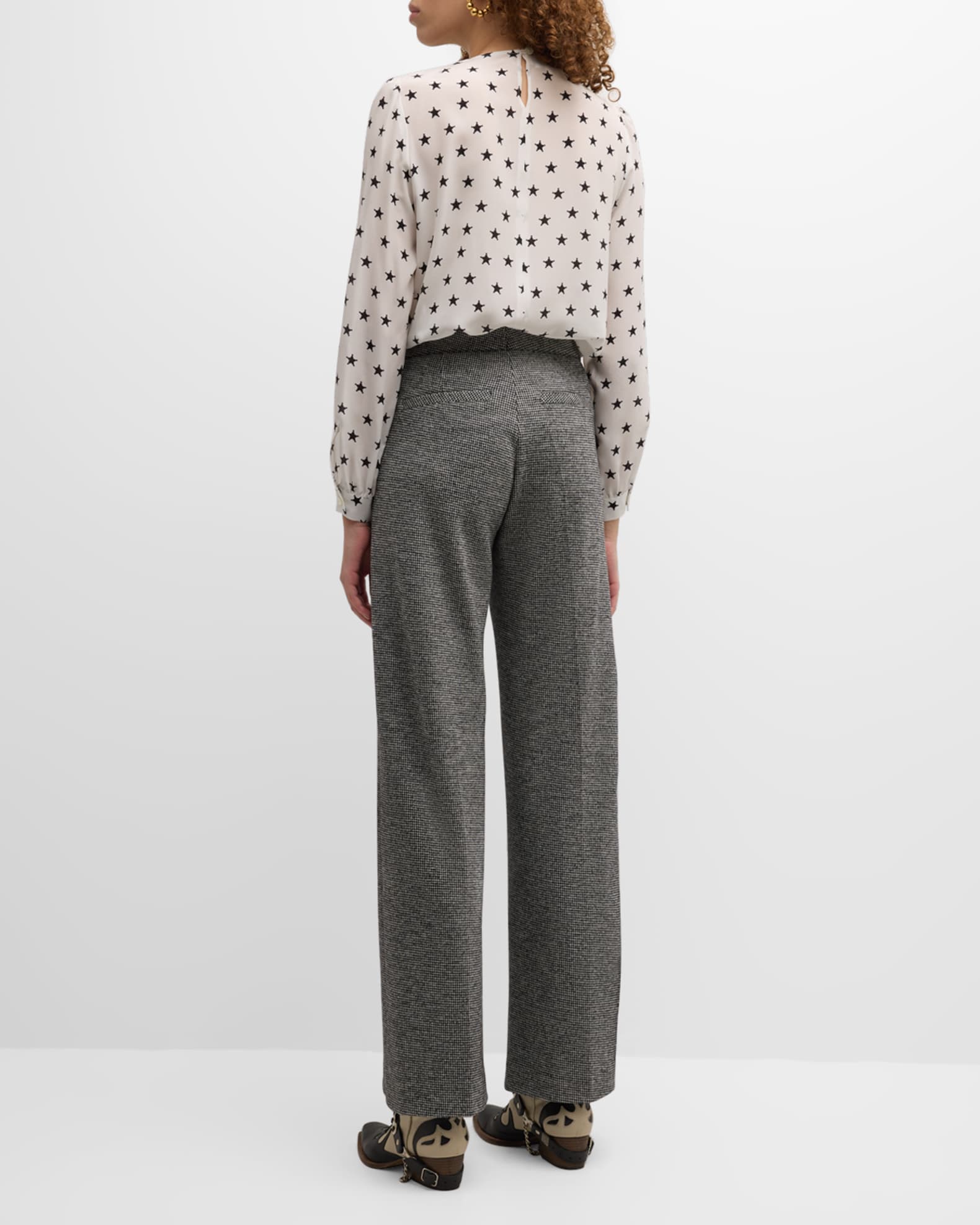 Maison Common Micro Houndstooth Wool Pants | Neiman Marcus