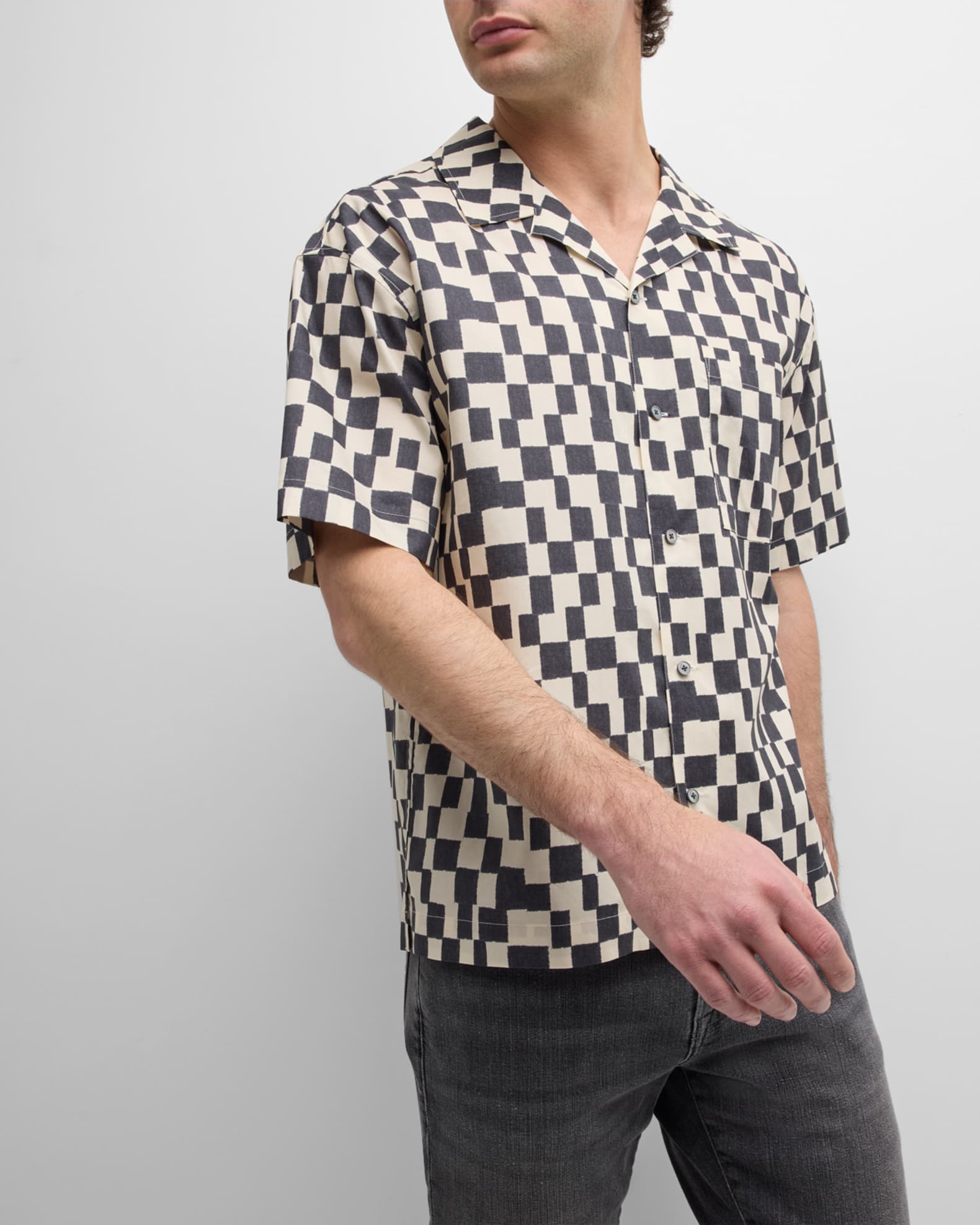 FRAME Men's Vintage-Print Camp Shirt | Neiman Marcus