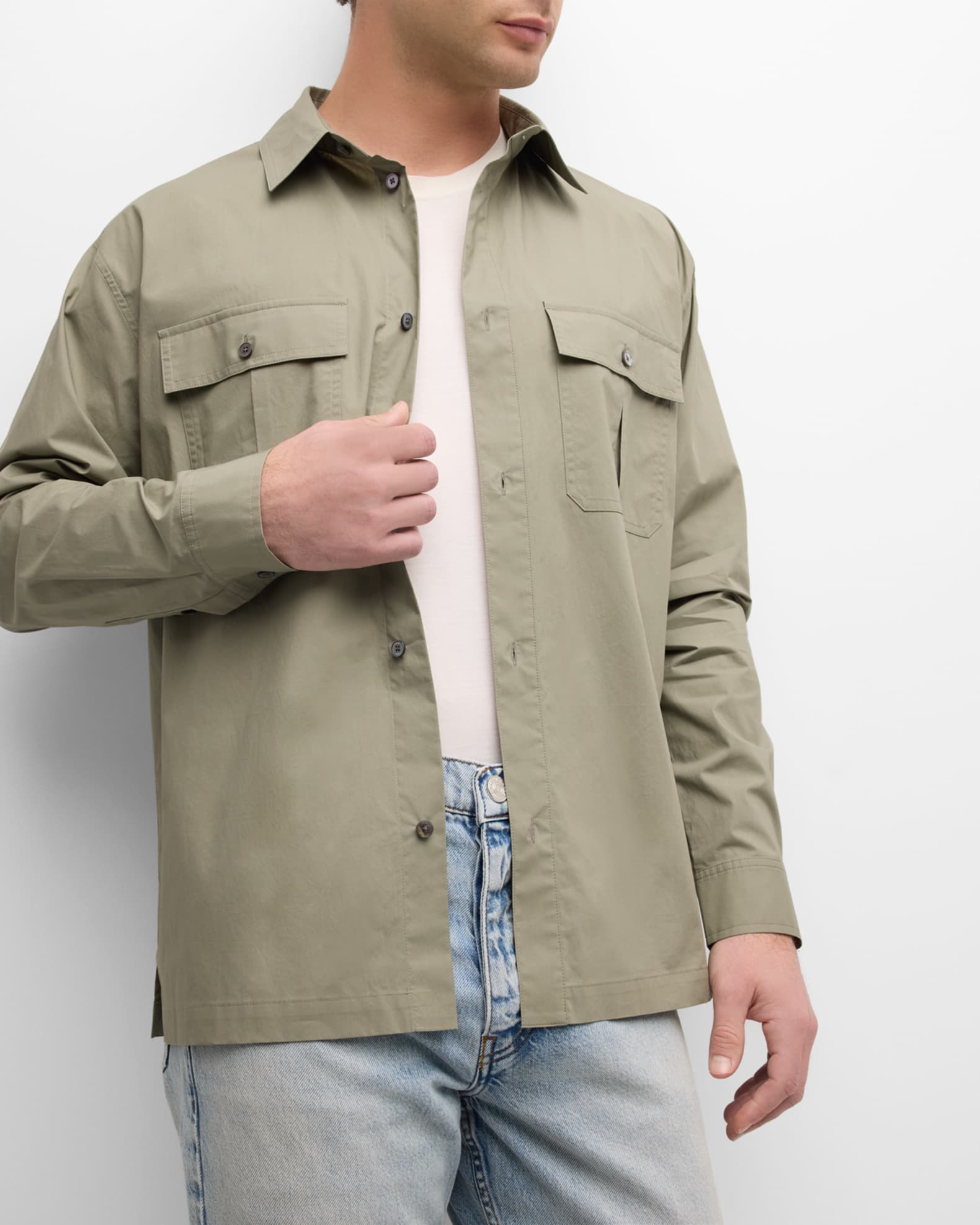 FRAME Men's 2-Pocket Military Overshirt | Neiman Marcus