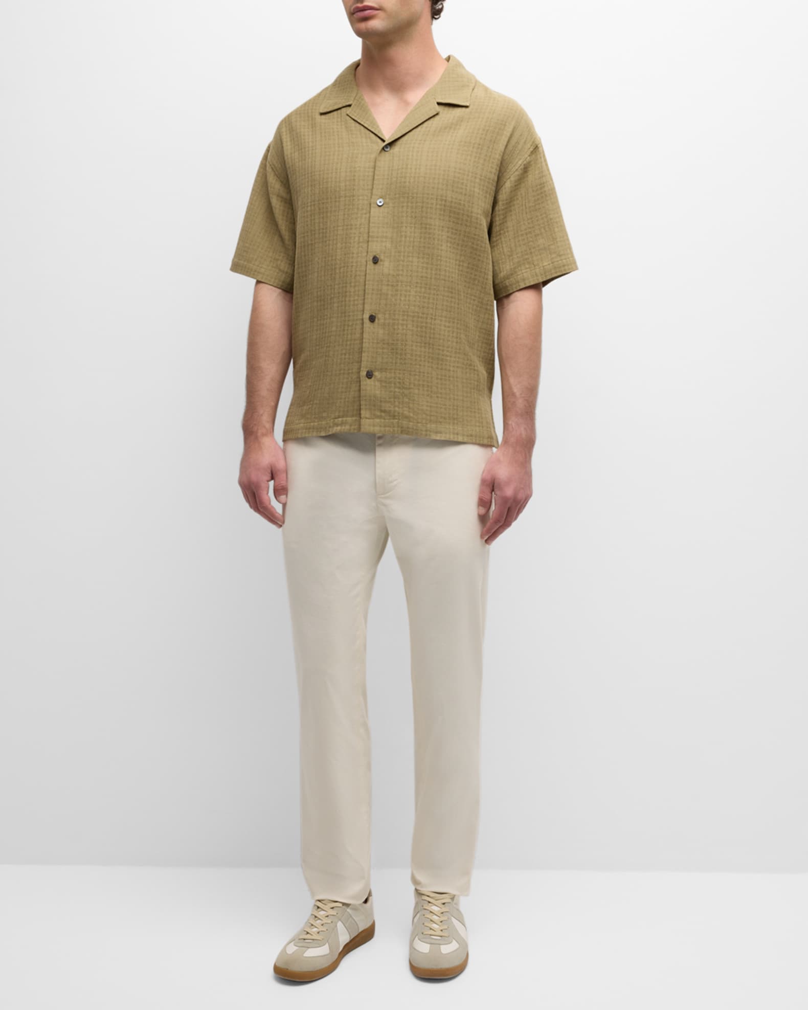 FRAME Men's Textured Cotton Camp Shirt | Neiman Marcus
