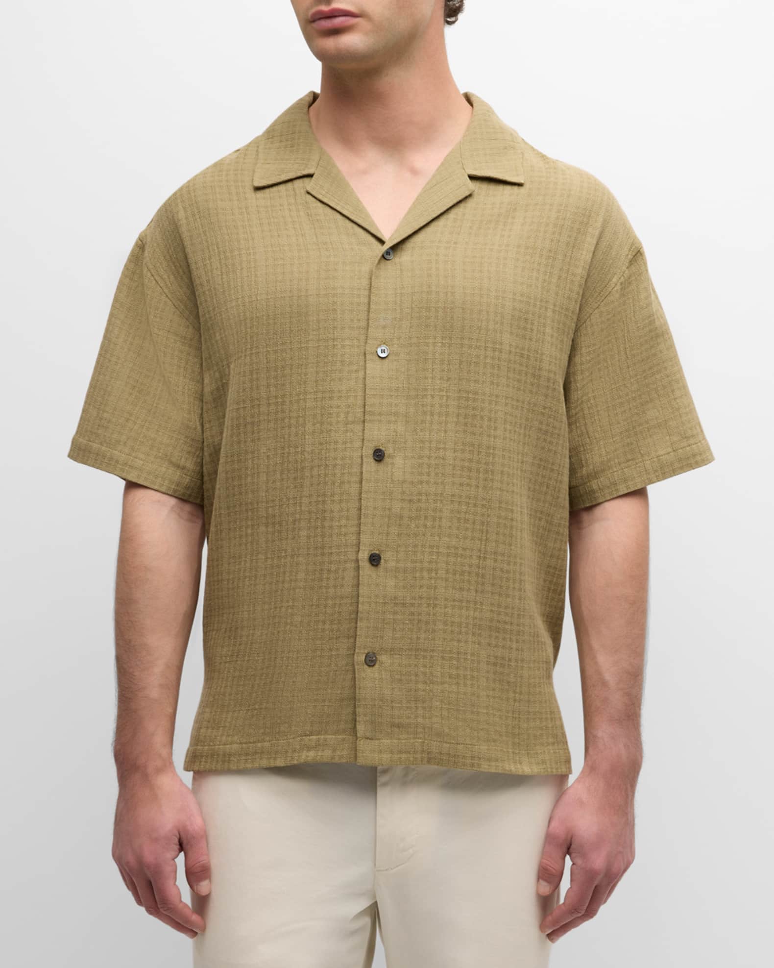 FRAME Men's Textured Cotton Camp Shirt | Neiman Marcus