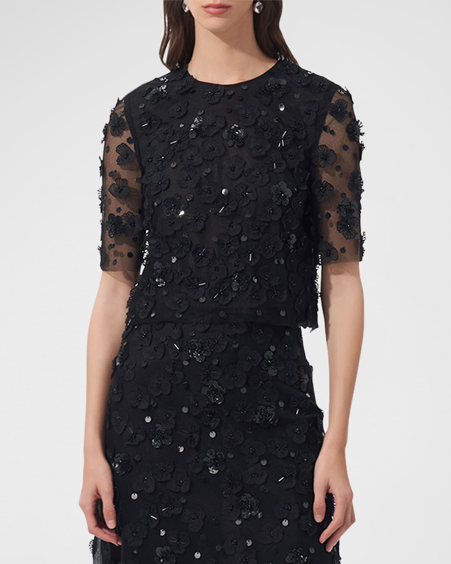 Carolina Herrera Floral Applique Top | Neiman Marcus