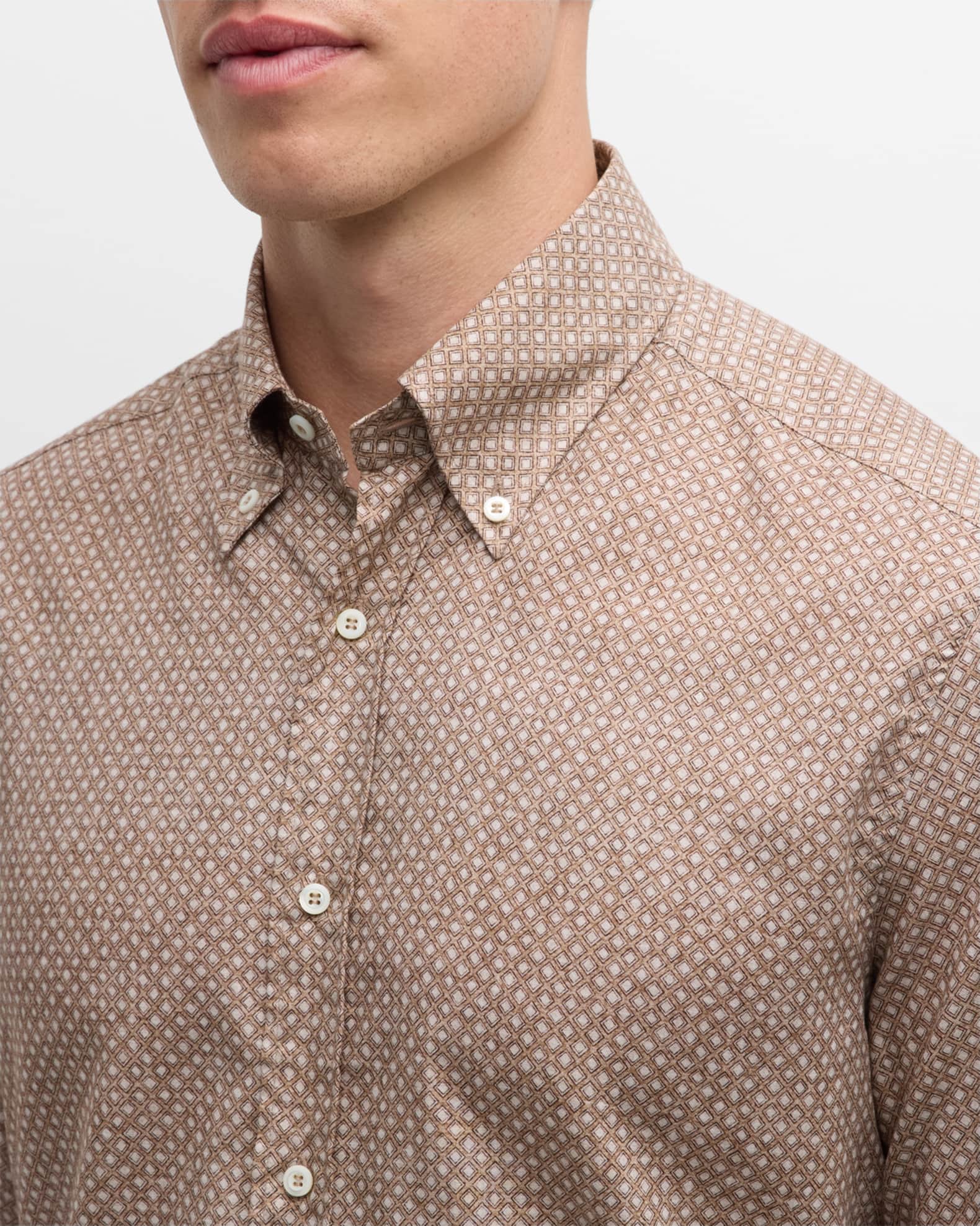 Brunello Cucinelli Men's Micro Diamond Basic Button Down Shirt | Neiman Marcus