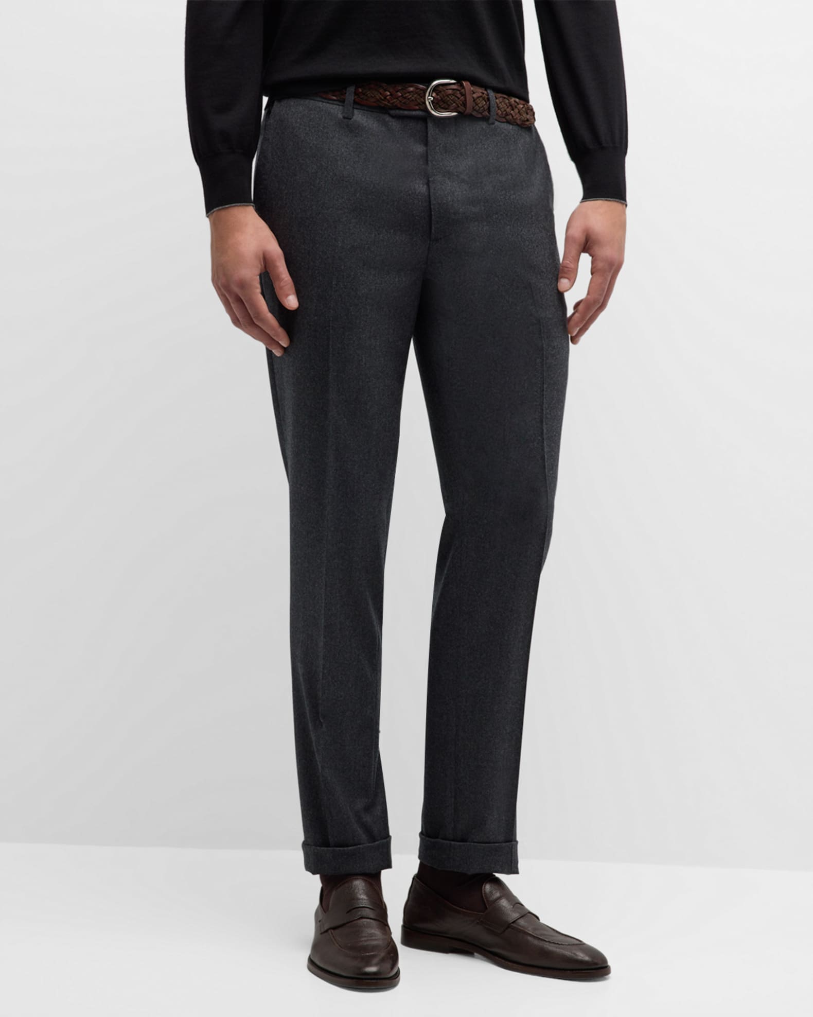 Brunello Cucinelli Men's Flannel Flat-Front Pants | Neiman Marcus