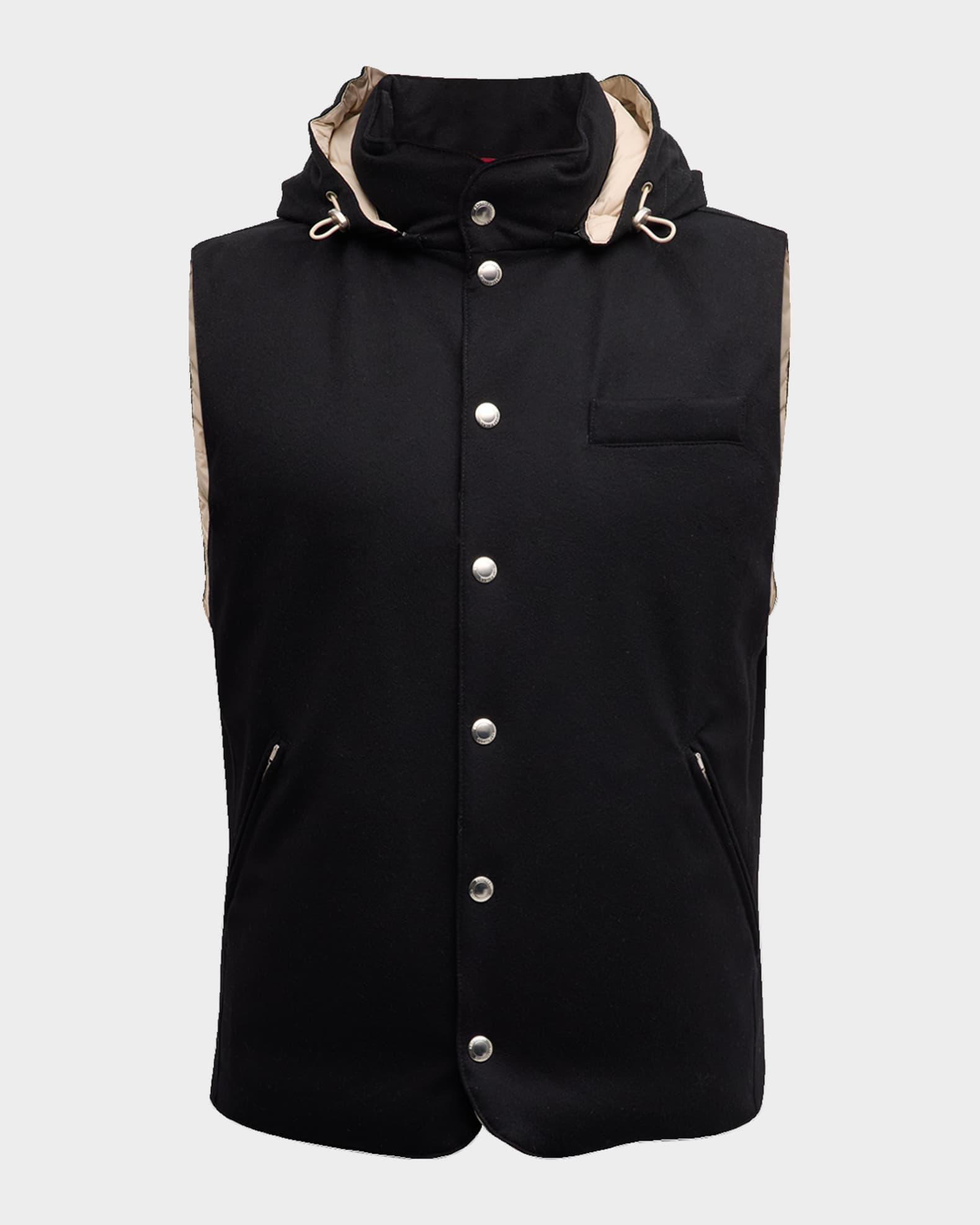 Brunello Cucinelli Men's Beavered Wool Padded Snap Vest | Neiman Marcus