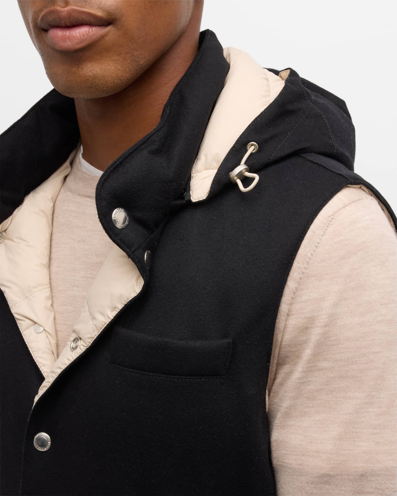 Brunello Cucinelli Men's Beavered Wool Padded Snap Vest | Neiman Marcus